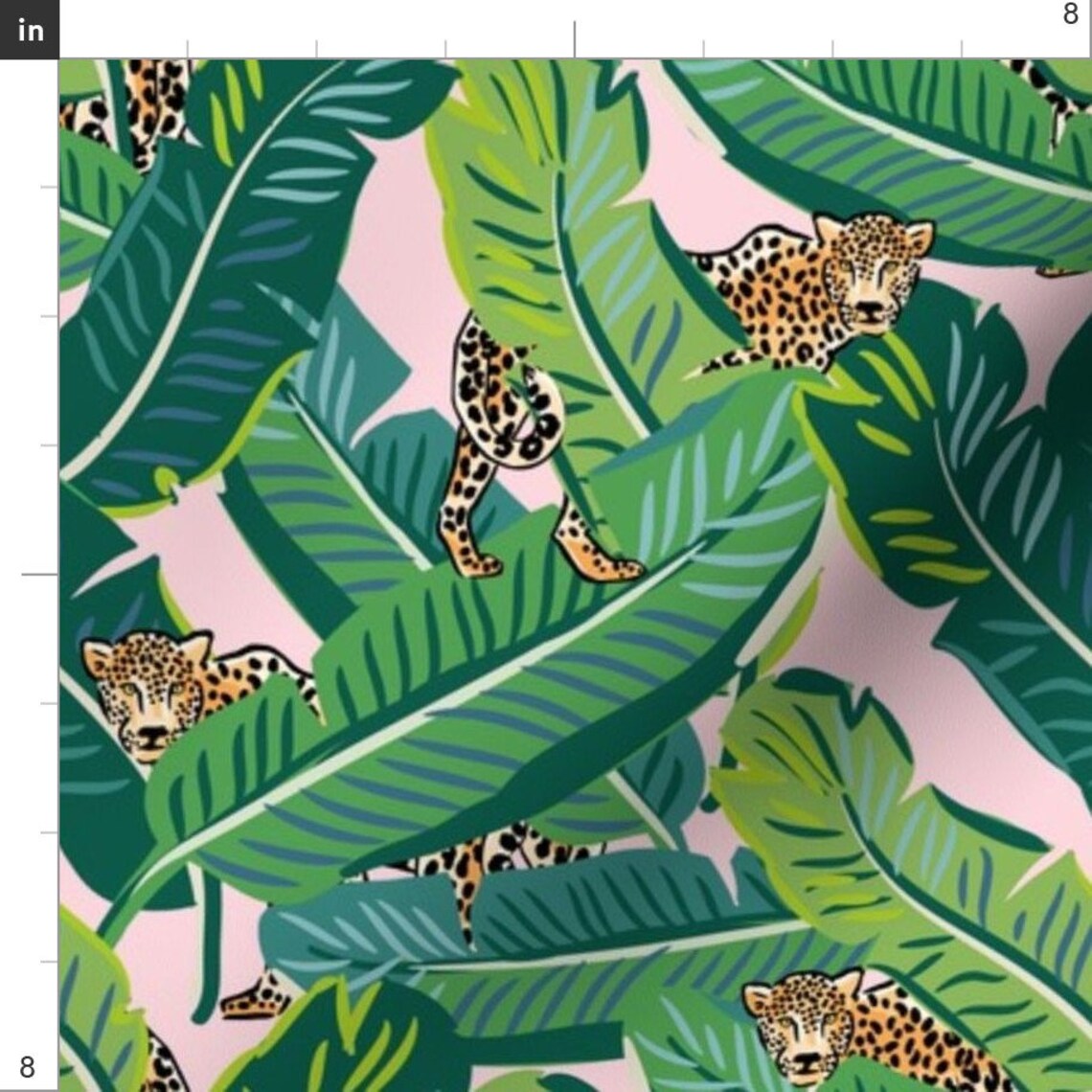 Sneaky Cheetah Fabric Cheetah Tropical Leaves Pink by - Etsy