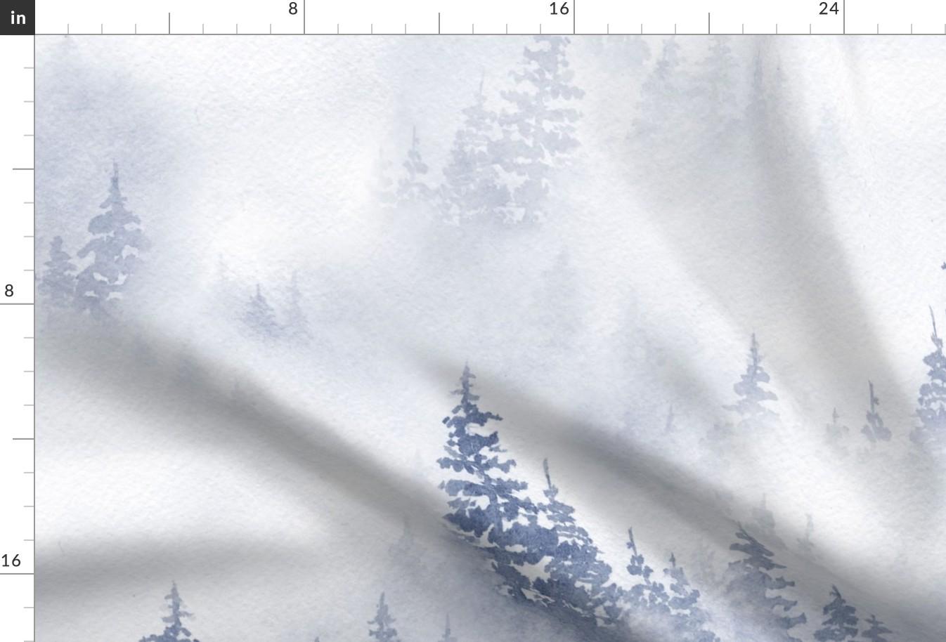 Mountain Snow Fabric - Through the Trees by Pepperspatterns - Blue ...