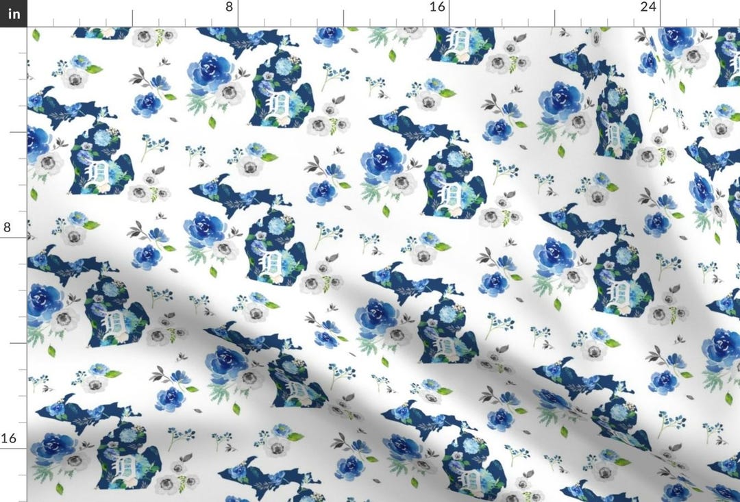 Michigan Fabric - Detroit Pride by Shopcabin - Blue Floral Detroit ...
