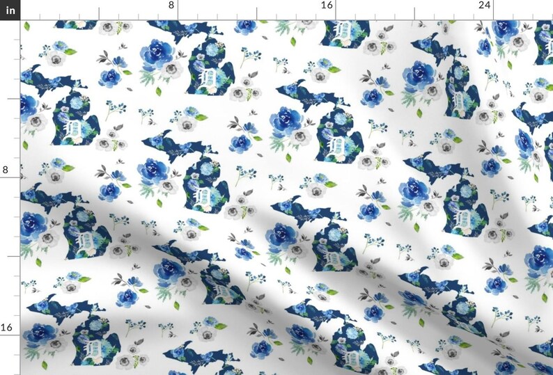Michigan Fabric - Detroit Pride by Shopcabin - Blue Floral Detroit ...