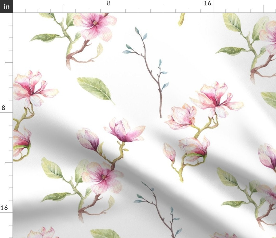 Watercolor Magnolia Floral Fabric Magnolia Pattern by | Etsy