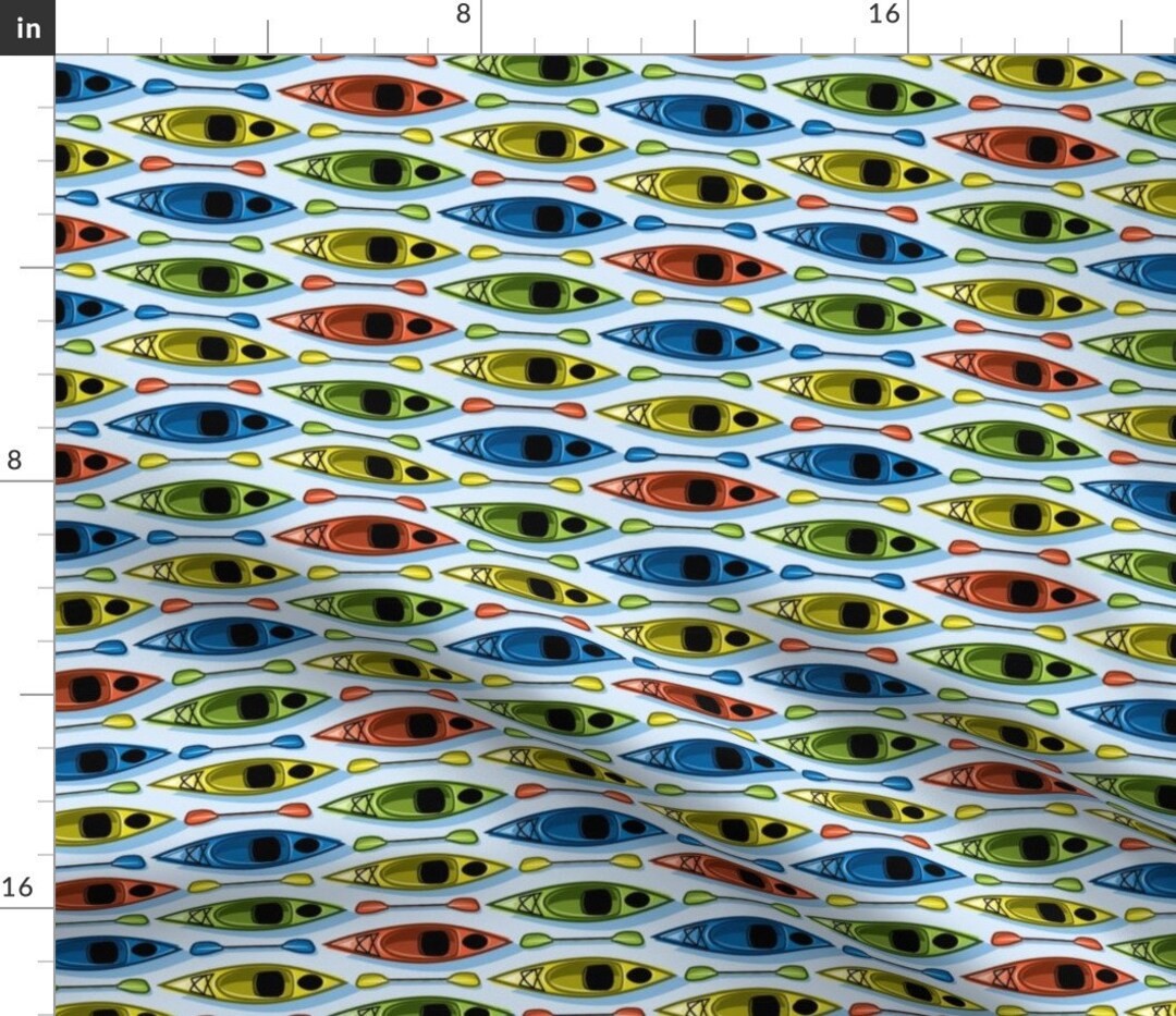 Blue and Red Kayak Natural Camping Pattern Fabric Kayaks-01 by ...