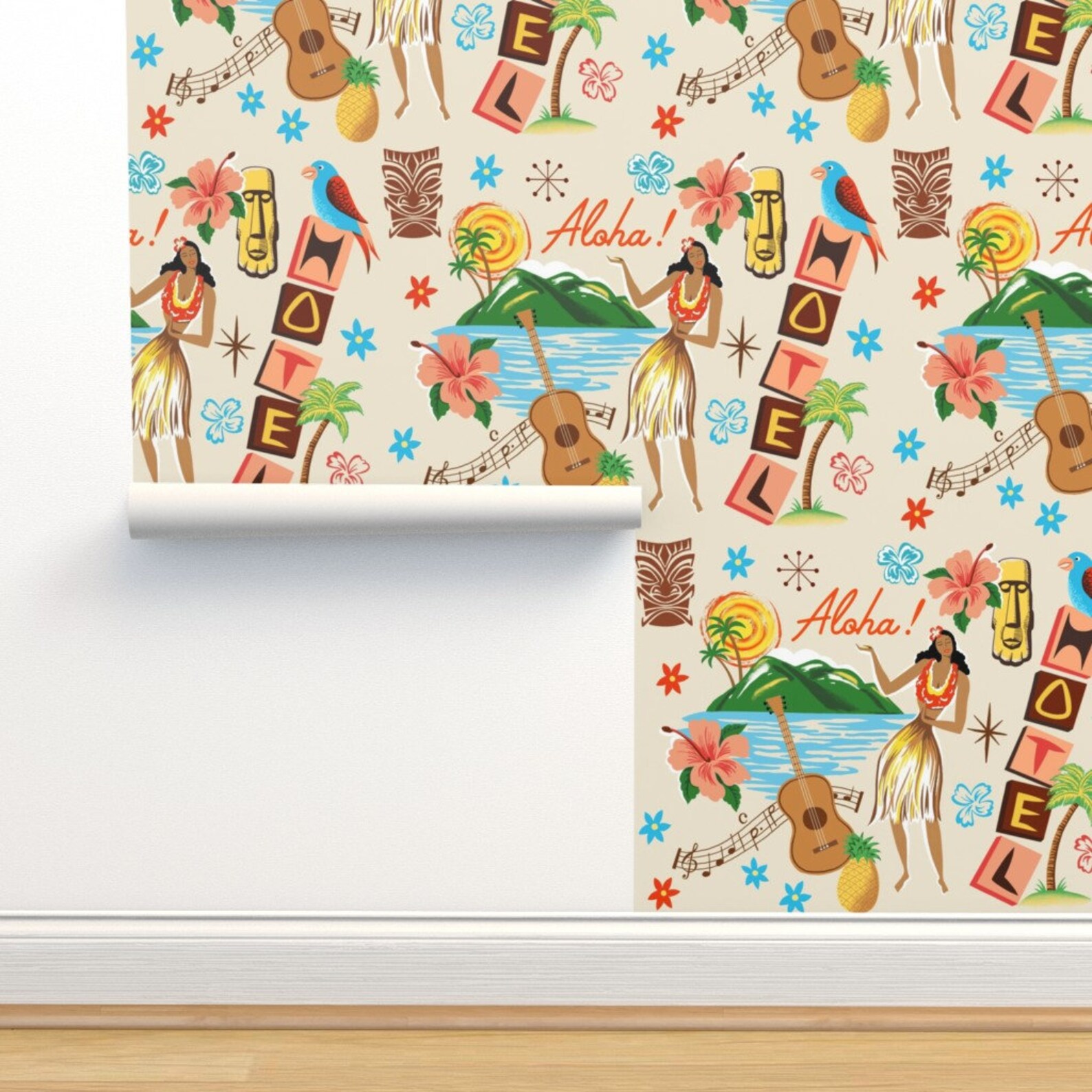 Hula Girl Wallpaper Hawaiian Holiday by Ruby Ritz Retro - Etsy