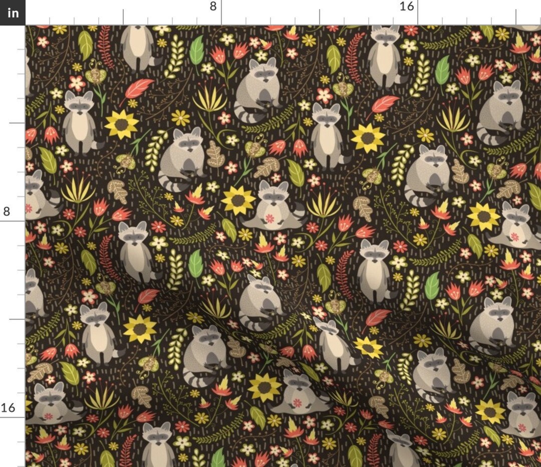 Raccoons Fabric Raccoons by Juliabadeeva Raccoon Woodland - Etsy