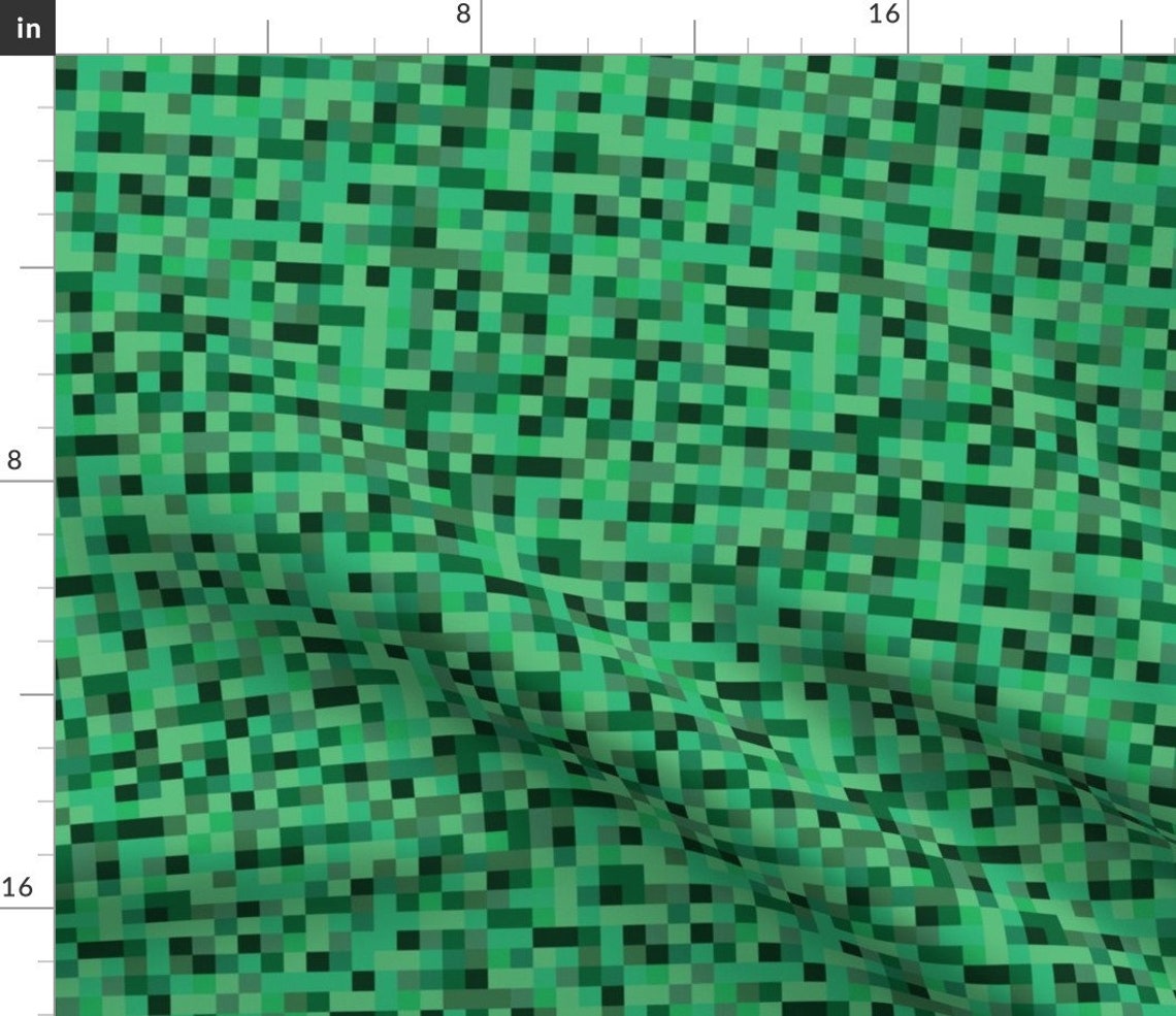 Green Geometric Pixels Fabric Pixel Squares Grass by | Etsy