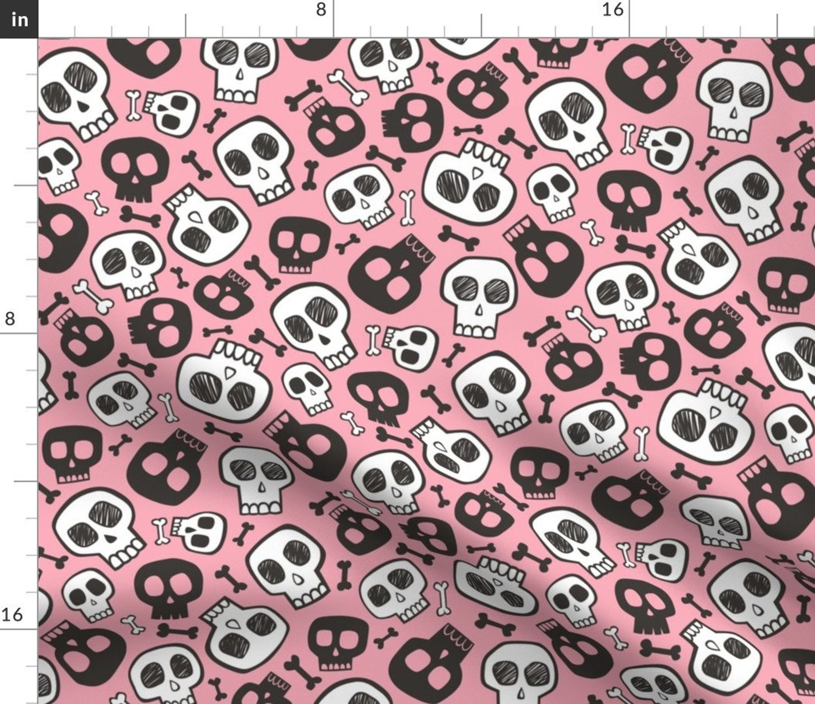Pink Skull Fabric Skulls and Bones Halloween Black Pink by - Etsy