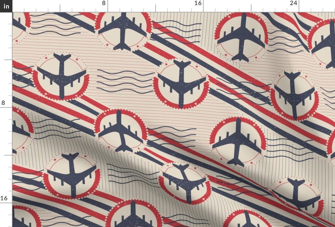 Mail Fabric - Air Mail by Stony Point Fabrics - Beige Blue Red Airplane ...