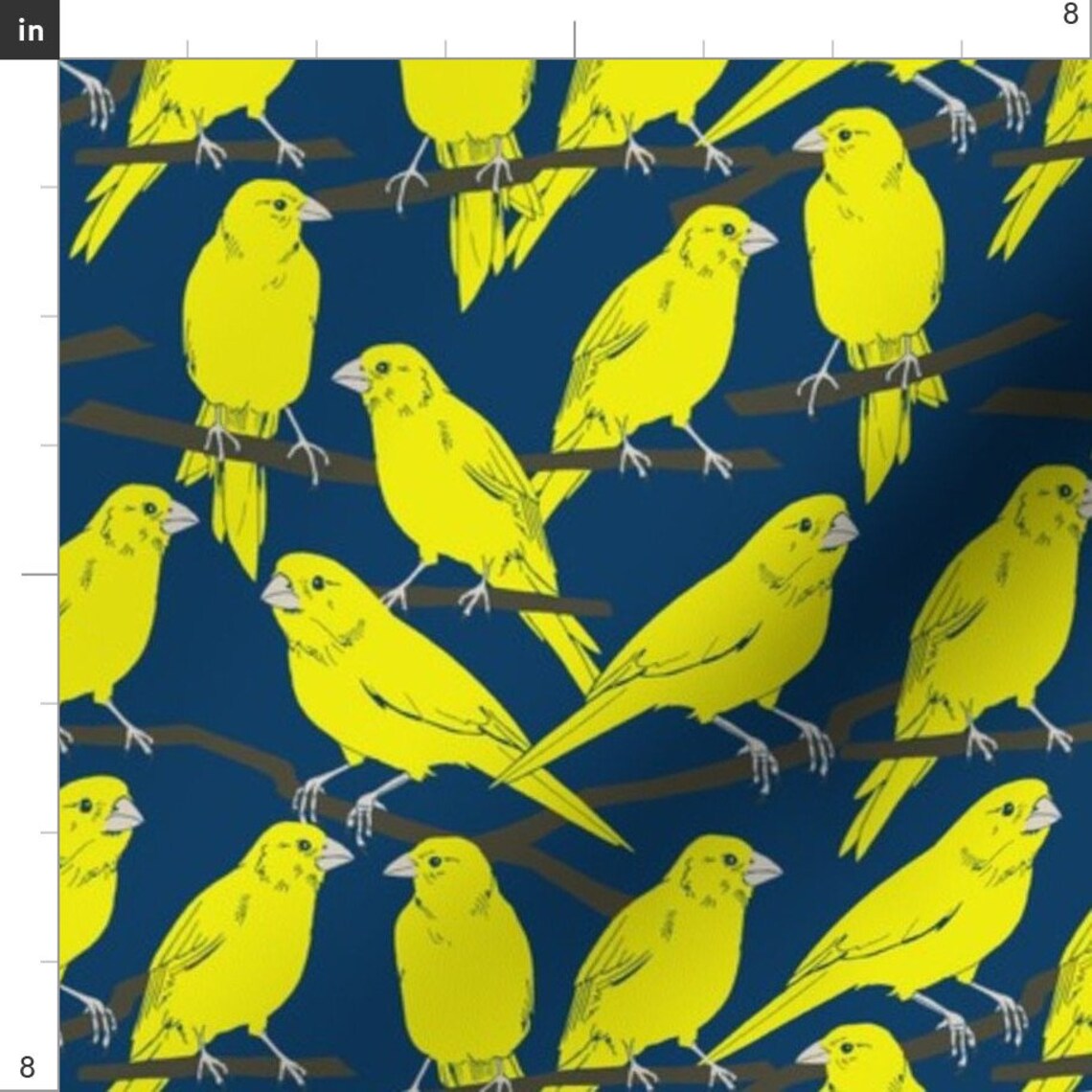 Yellow Bird Fabric Canaries Highres By Washburnart Yellow | Etsy