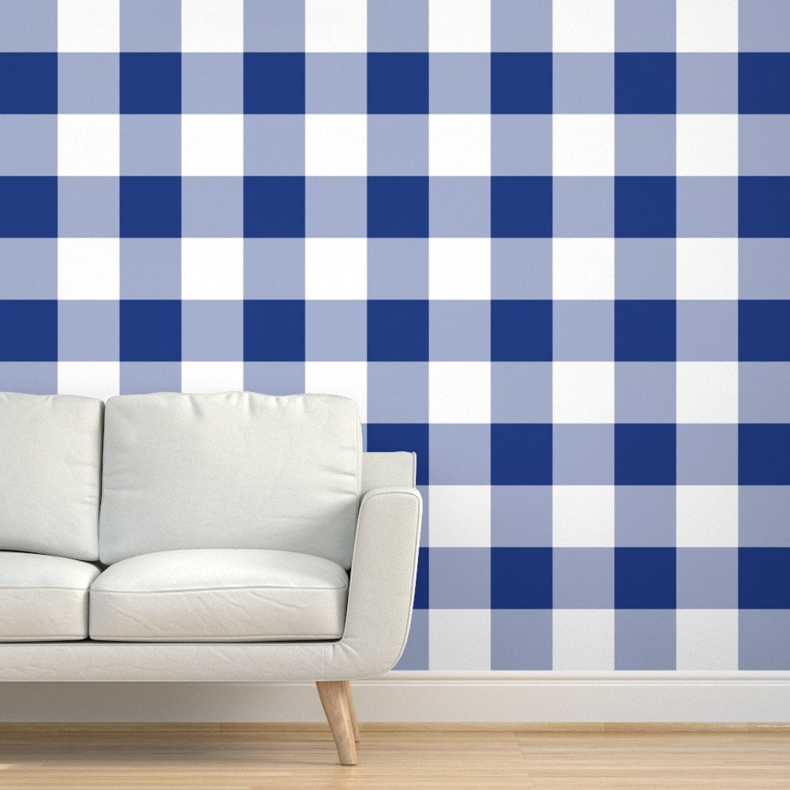 Gingham Wallpaper Gingham With Blue by Peacoquettedesigns - Etsy