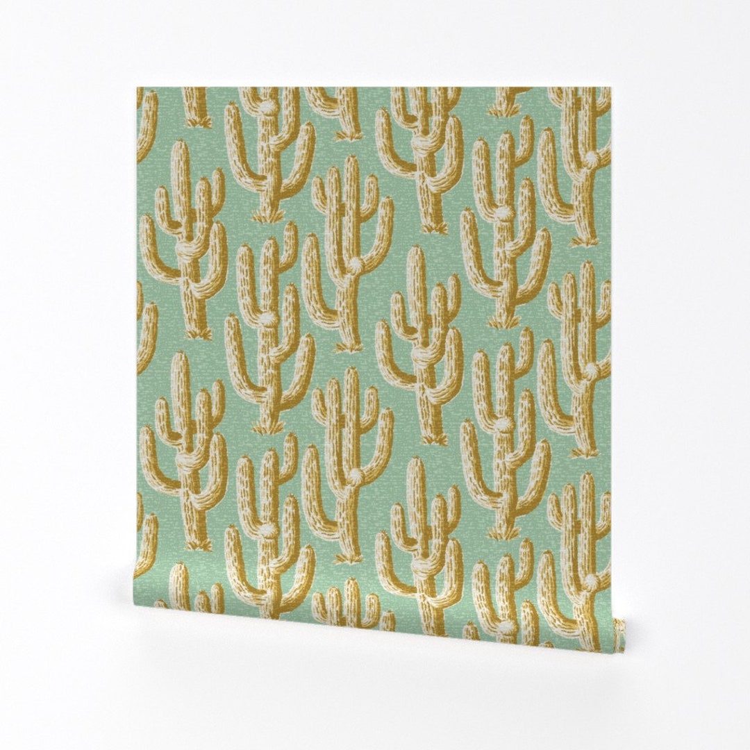 Retro Green Western Wallpaper Retro Cactus Garden by Raqilu Vintage ...