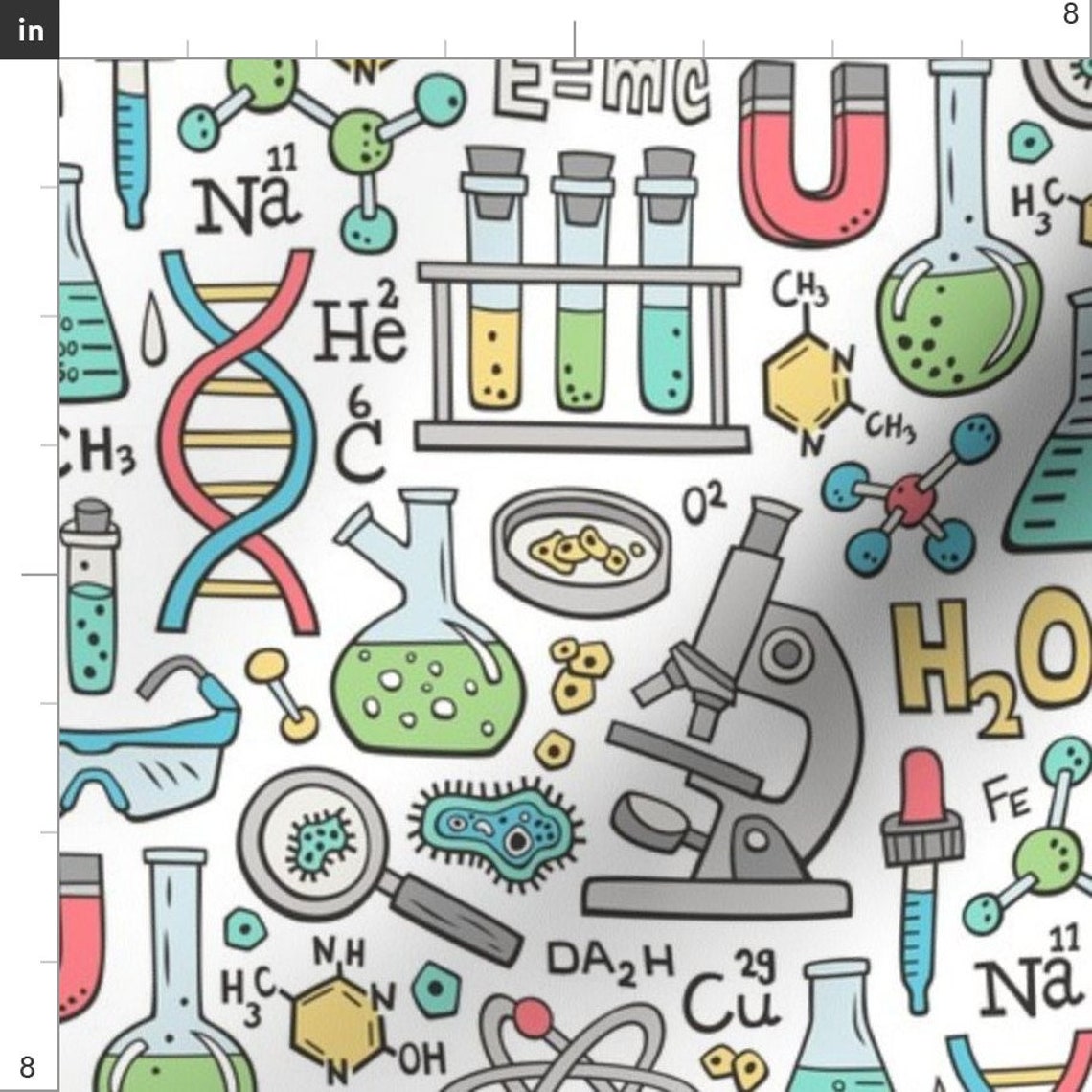 Science Fabric Science Lab by Caja Design White Colorful - Etsy