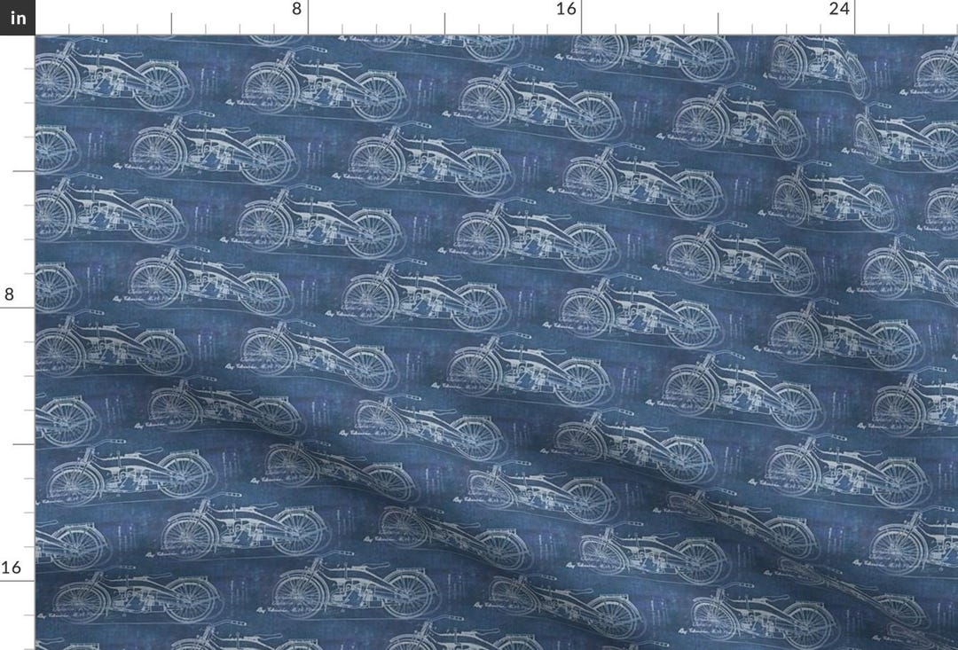 Motorcycle Fabric - Vintage Motorcycle on Blue by Stofftoy - Motorbike ...