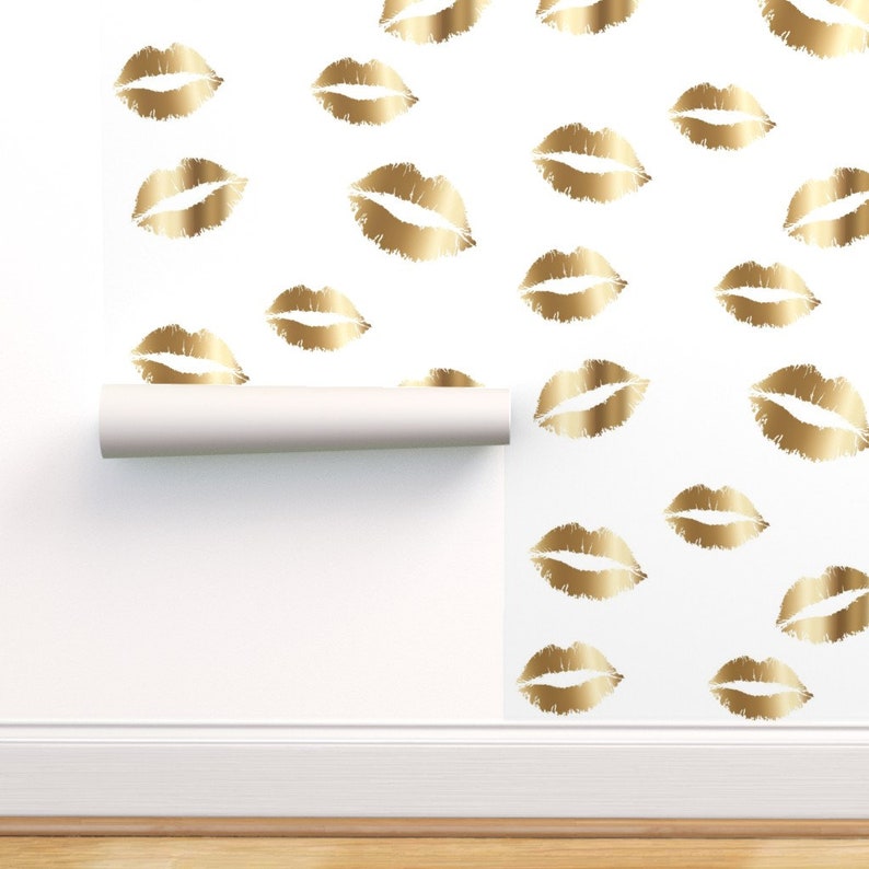 Lips Wallpaper Kiss Print Lips by Mlags Yellow White Faux | Etsy