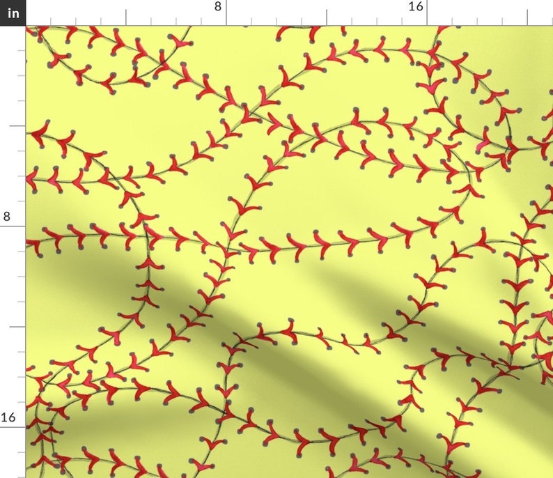 Yellow Softball Stitching Fabric Softball by C Manning - Etsy