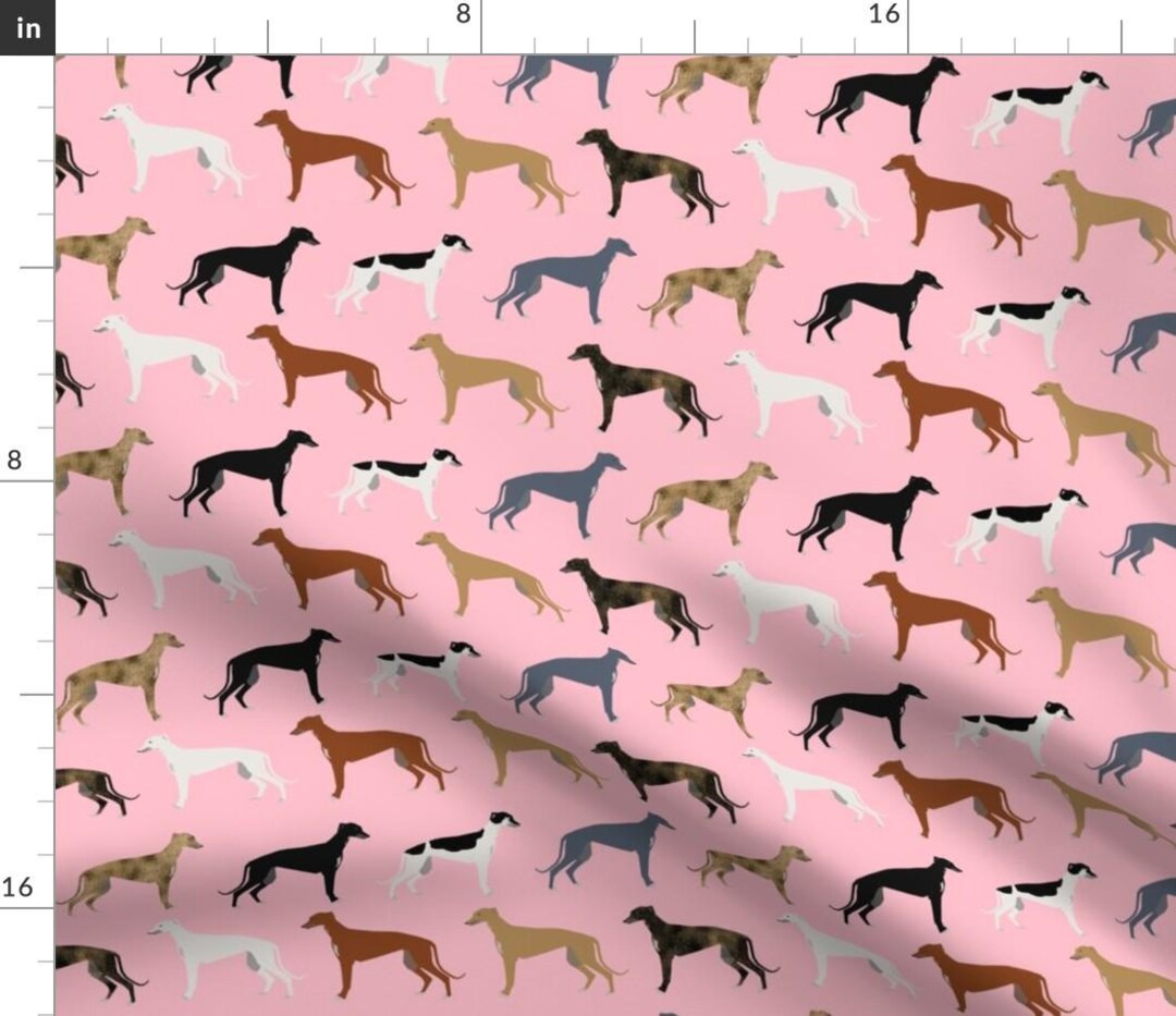 Pink Dog Fabric Greyhound Pink Dogs Rescue Print Brindle Greyhounds Dog ...