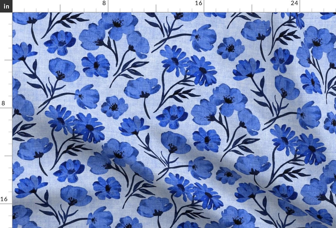 Modern Blue Floral Fabric - Cornflower Blue by Micklyn - Textured Look ...