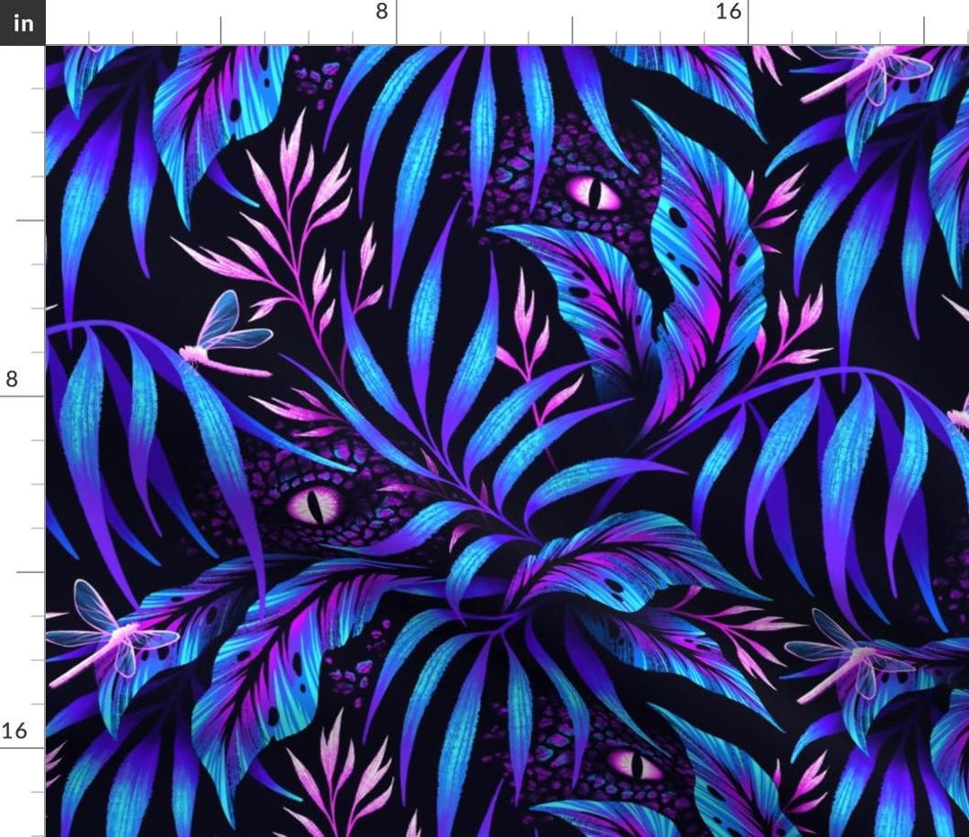 Jungle Purple Leaves Pattern Fabric Jurassic Jungle Blue / Pink by ...