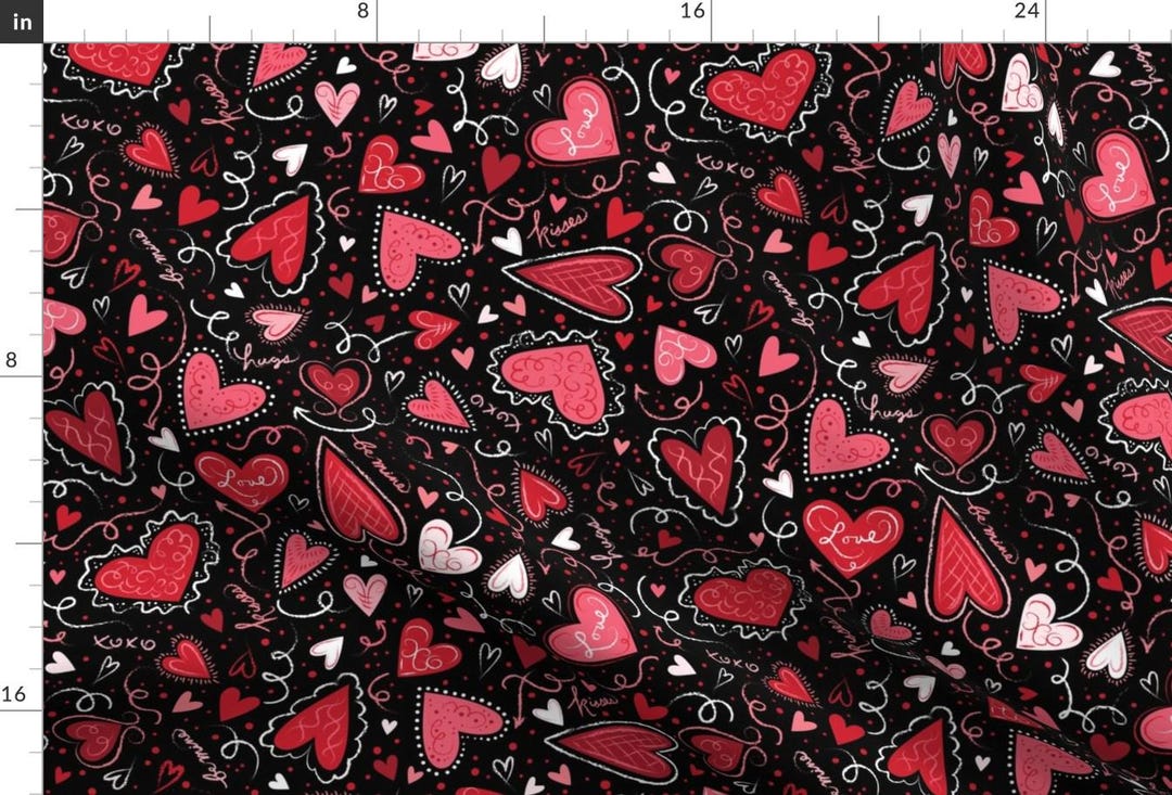 Valentine's Day Hearts Fabric - Love Hearts on Black by ...