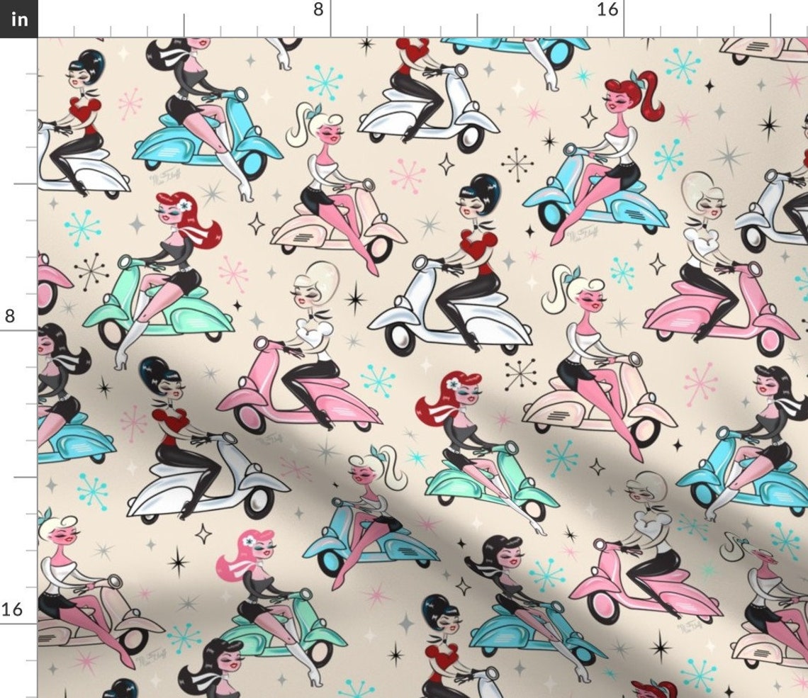 Pin-up Fabric Scooter Girls Medium by Miss Fluff Moped - Etsy
