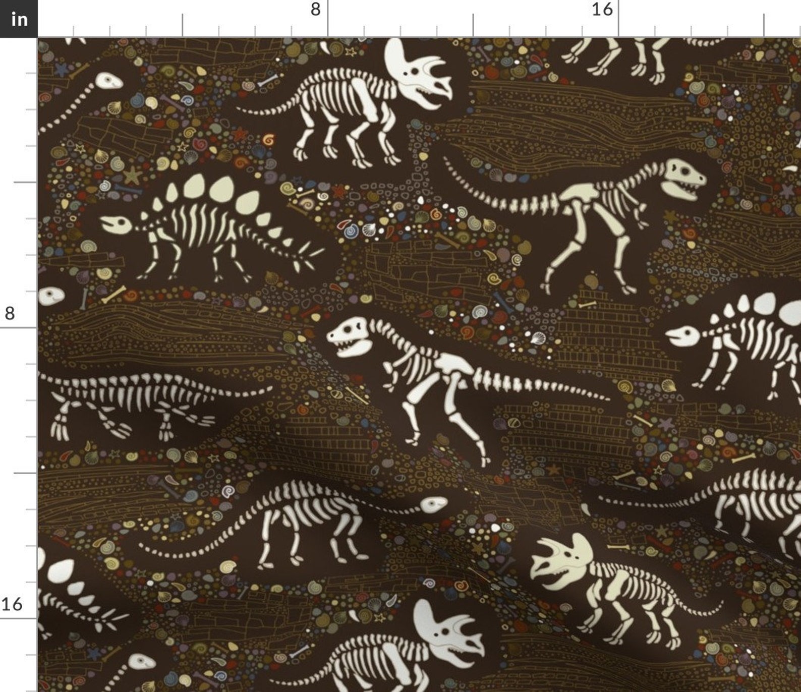 Dinosaur Fossils Fabric Dinosaur Fossils Brown by Cecca - Etsy