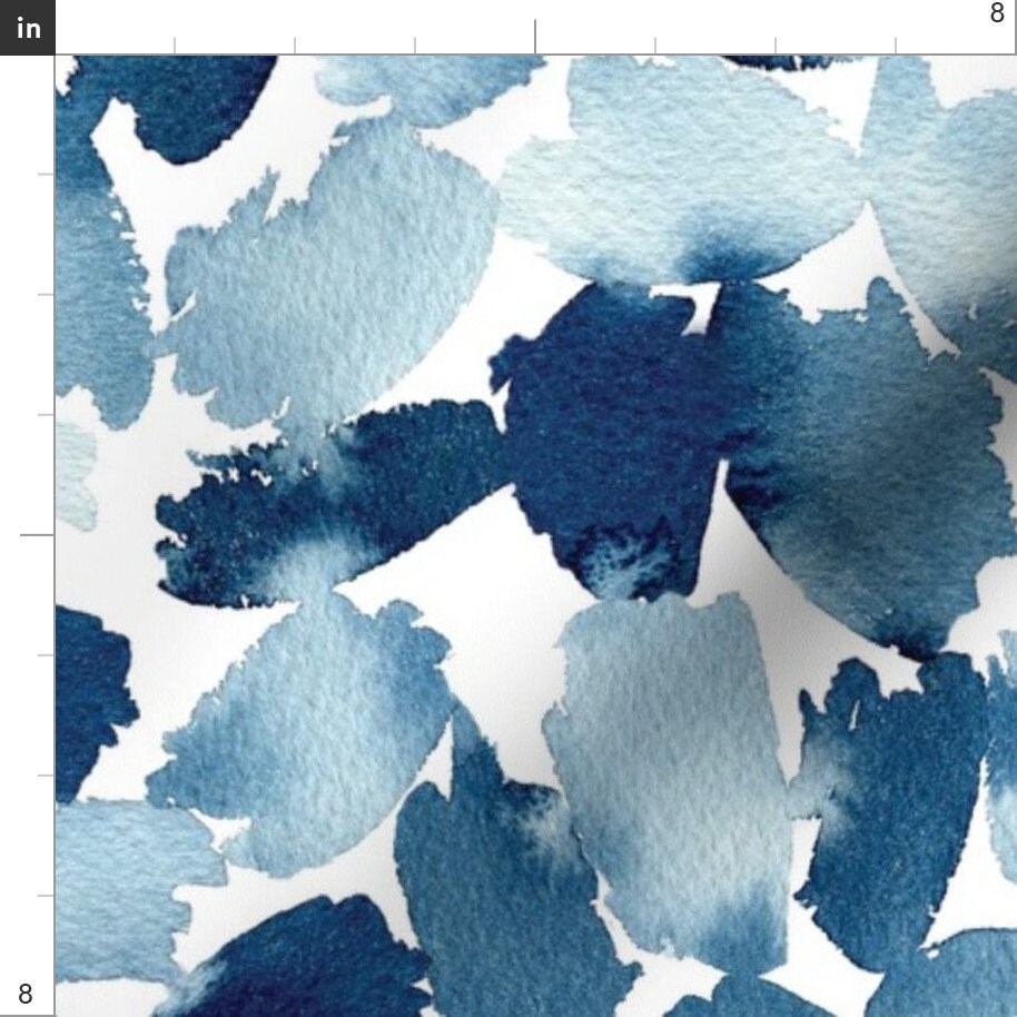 Blue Brushstrokes Fabric Blue Abstract Watercolor by | Etsy