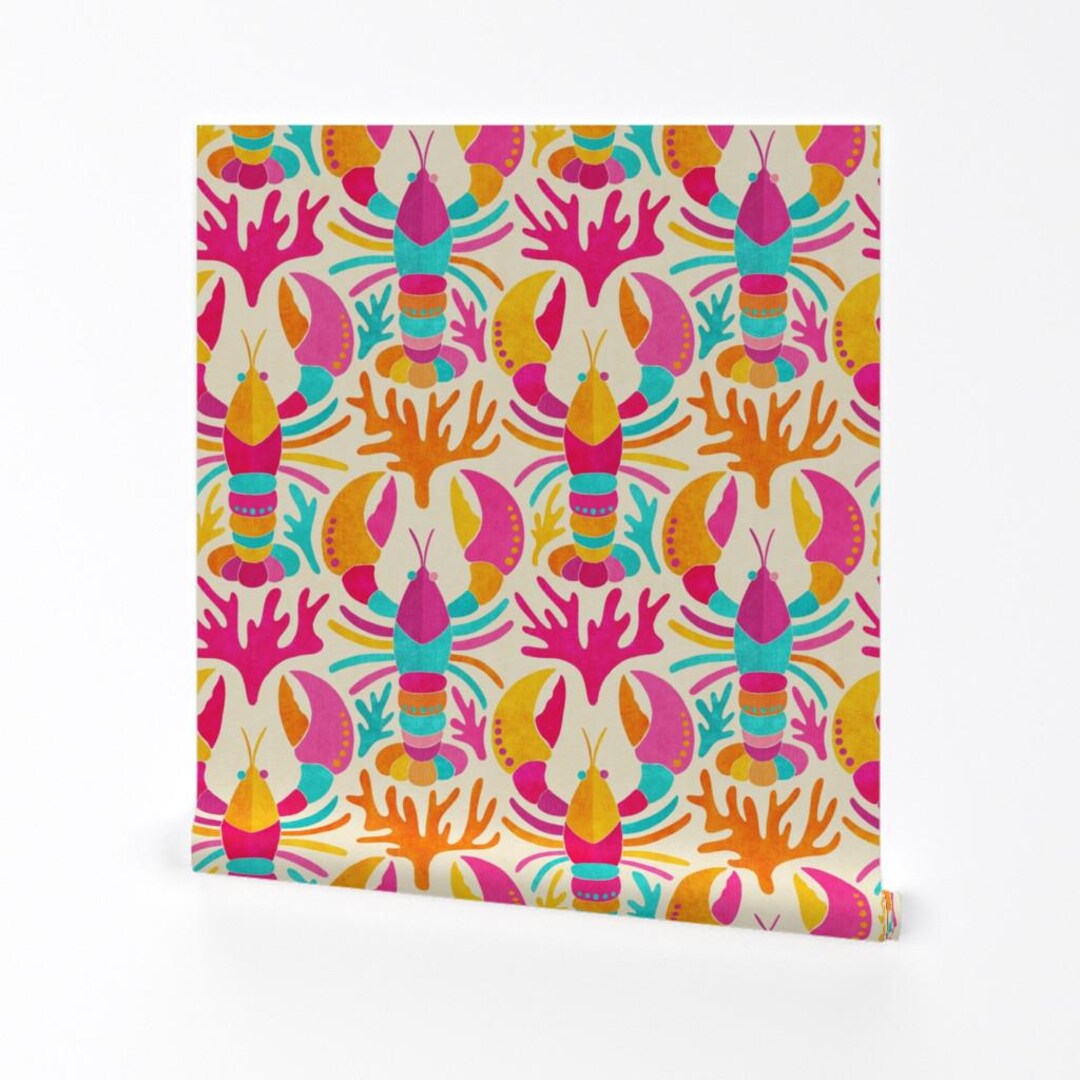 Bright Lobsters Removable Peel and Stick Wallpaper - Hot Pink Orange ...
