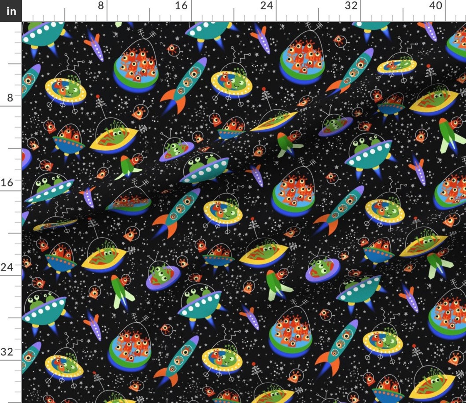Spaceship Aliens Fabric Cruising the Nebula Highway by - Etsy