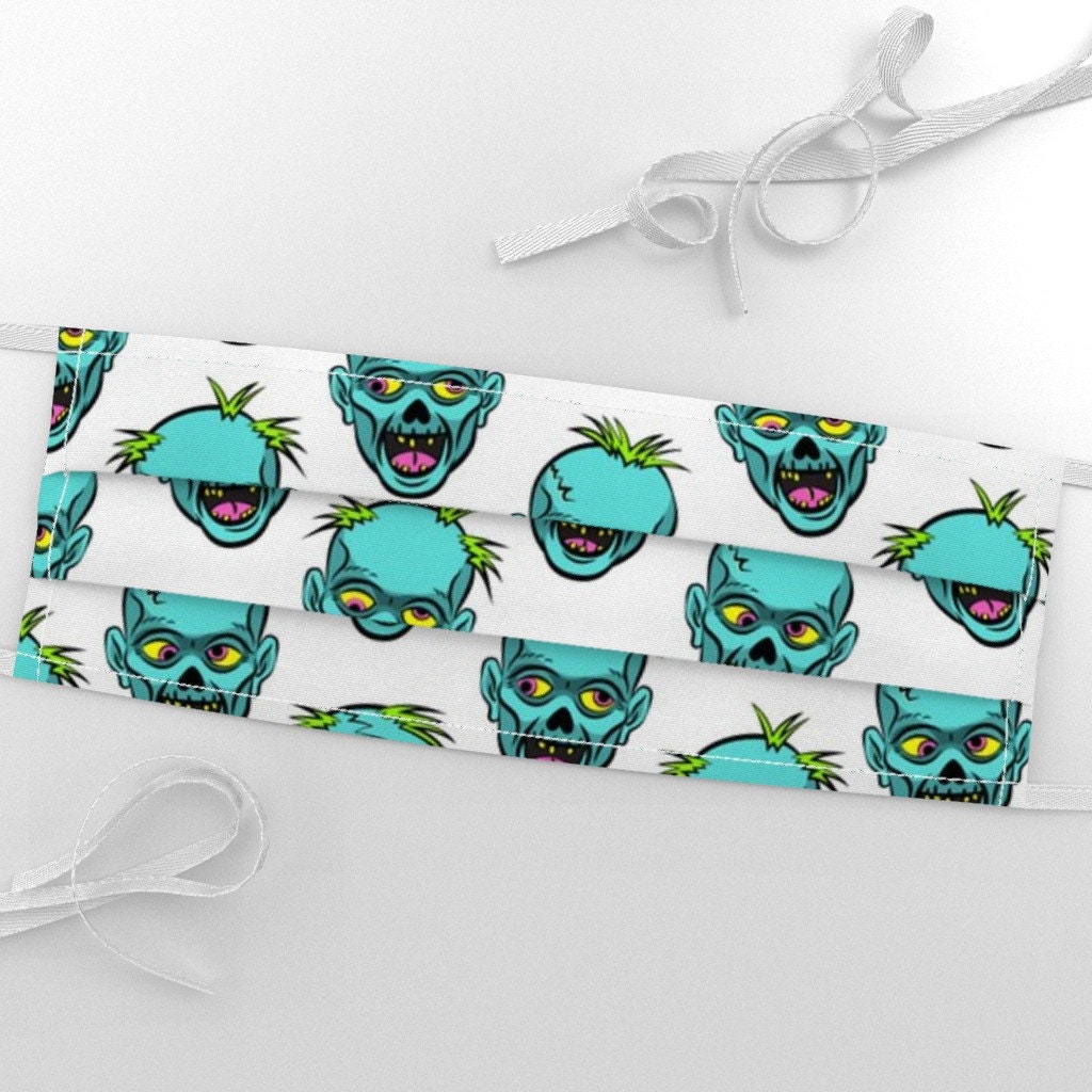 Blue Zombie Halloween Fabric Zombies Teal on White - Etsy