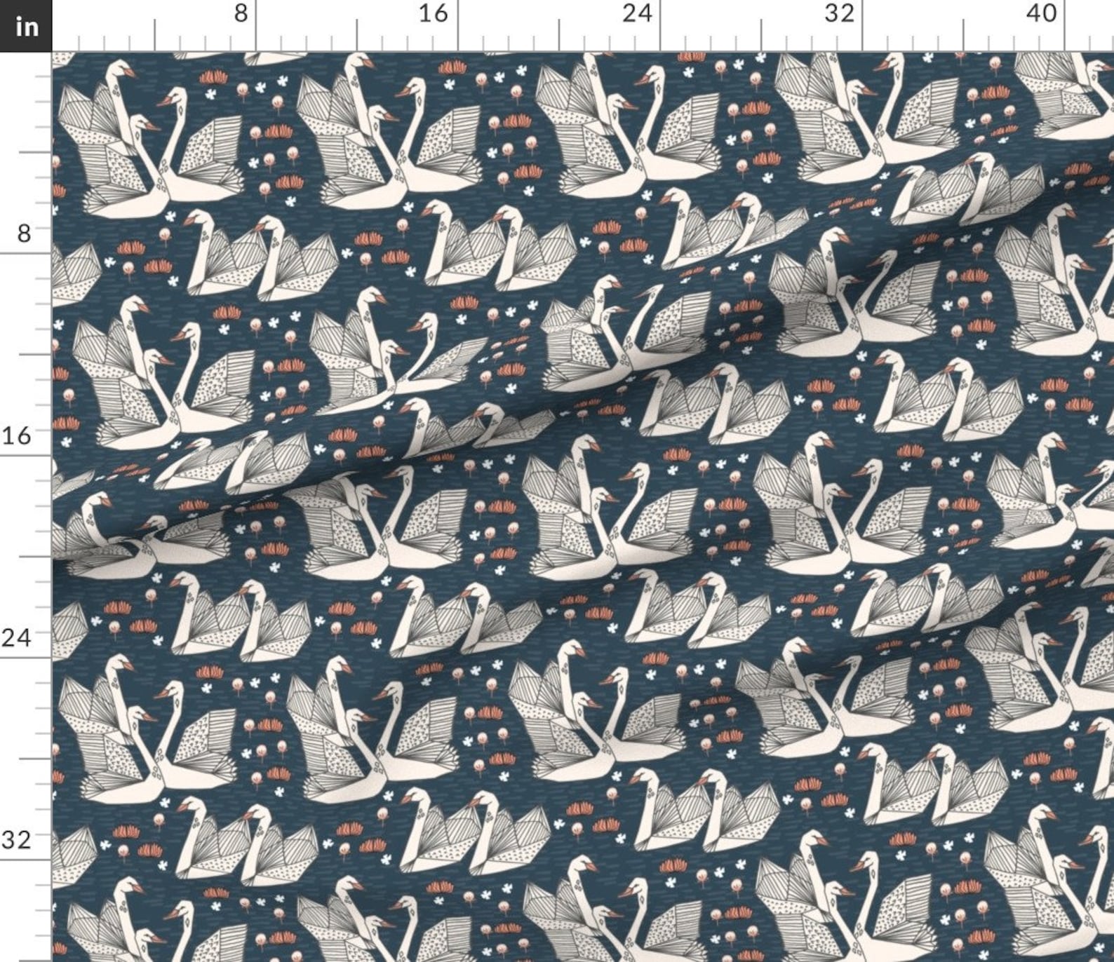 Swan Fabric Swans Lily Pond Swans Dark Blue Navy Blue Bird - Etsy