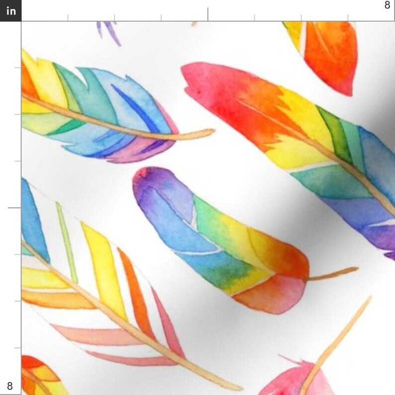 Feathers Fabric Rainbow Feathers Larger Scale by | Etsy