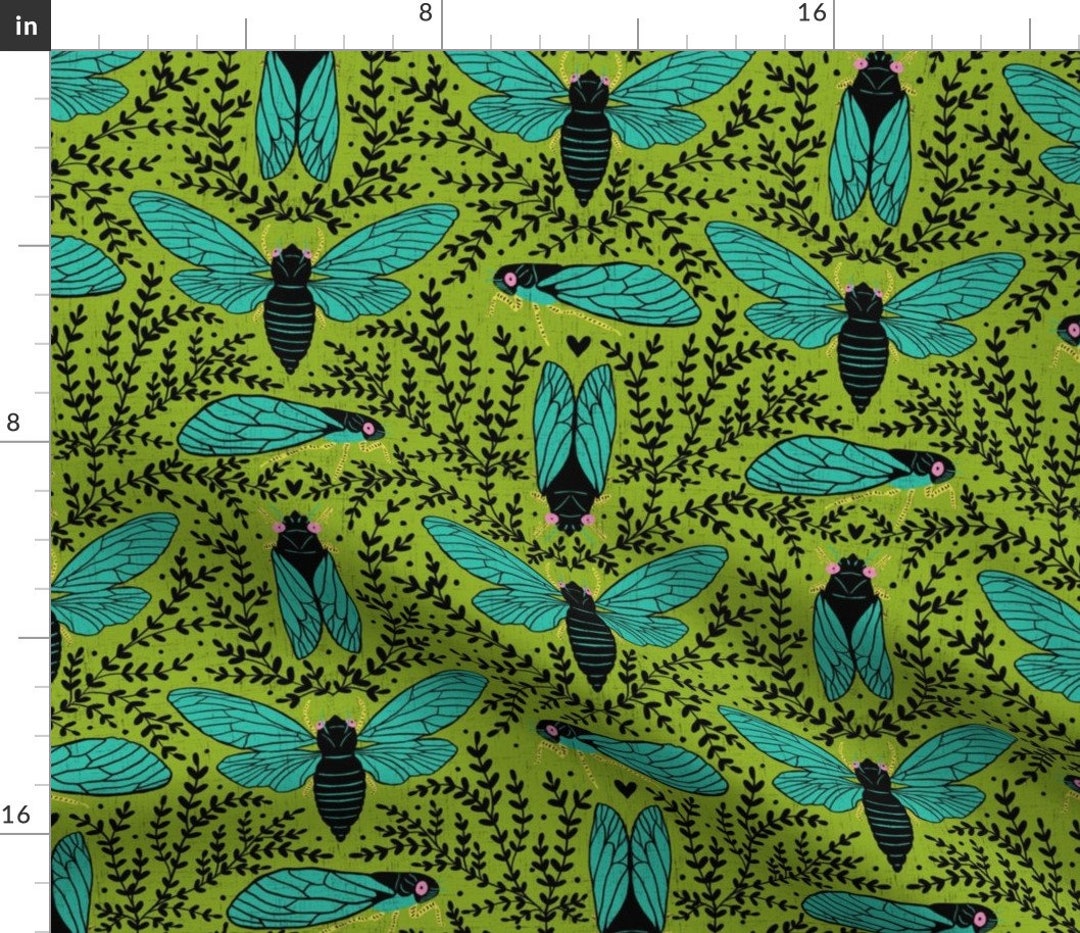 Cicada Fabric Retro Cicadas by Scarlet_soleil Green Retro Bugs Insect ...