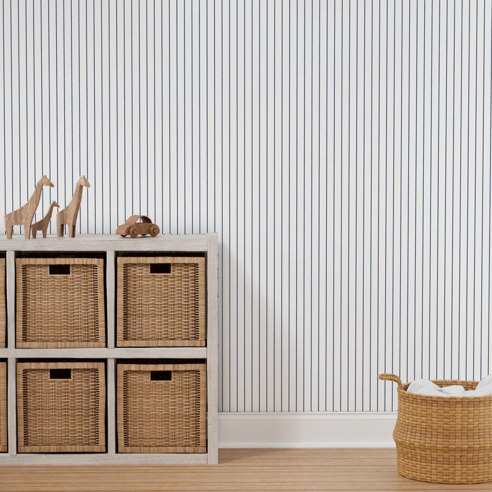 Thin Stripe Wallpaper Navy Pinstripe on White by Glimmericks - Etsy