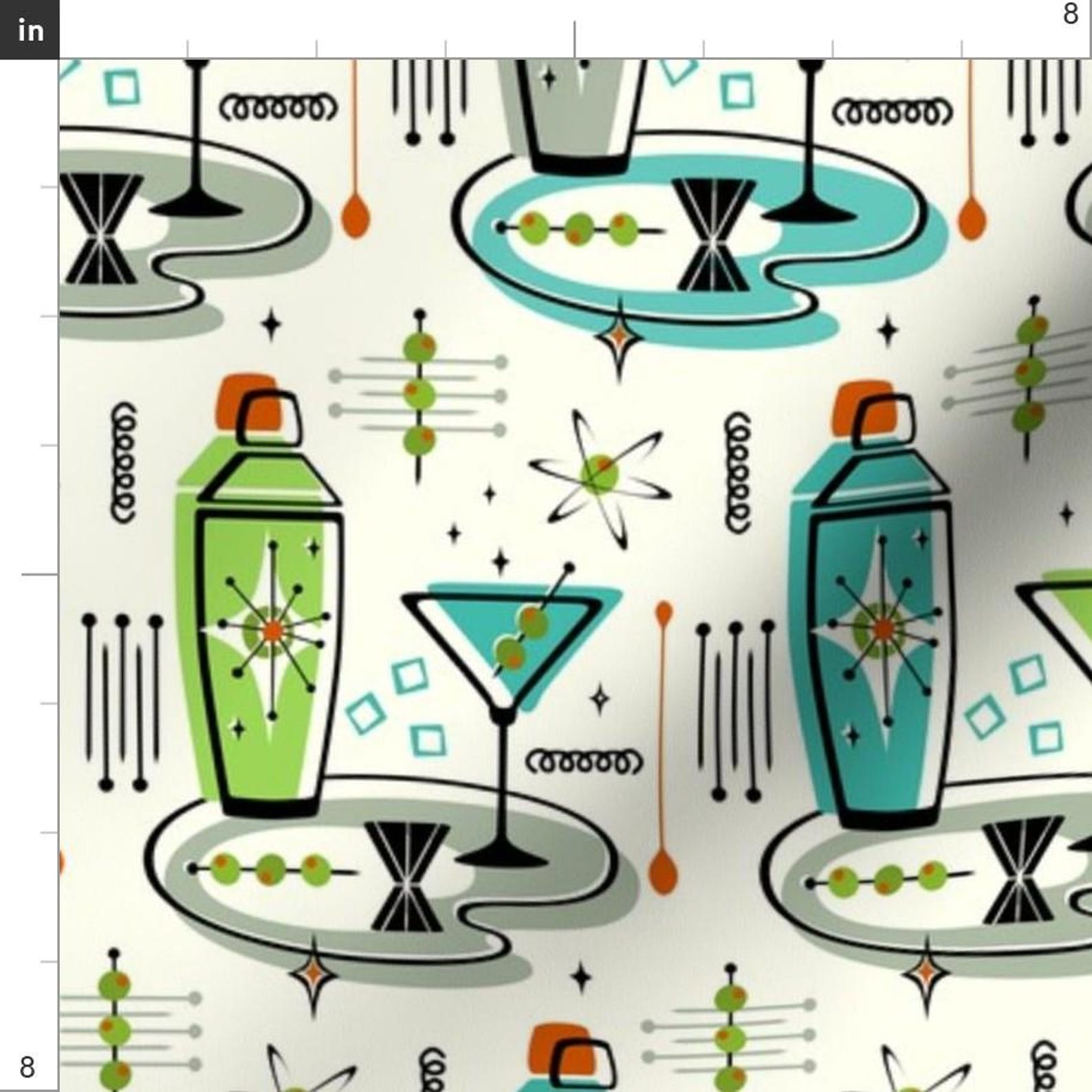 Retro Fabric - Atomic Martinis and Shakers by Studioxtine - Starburst ...