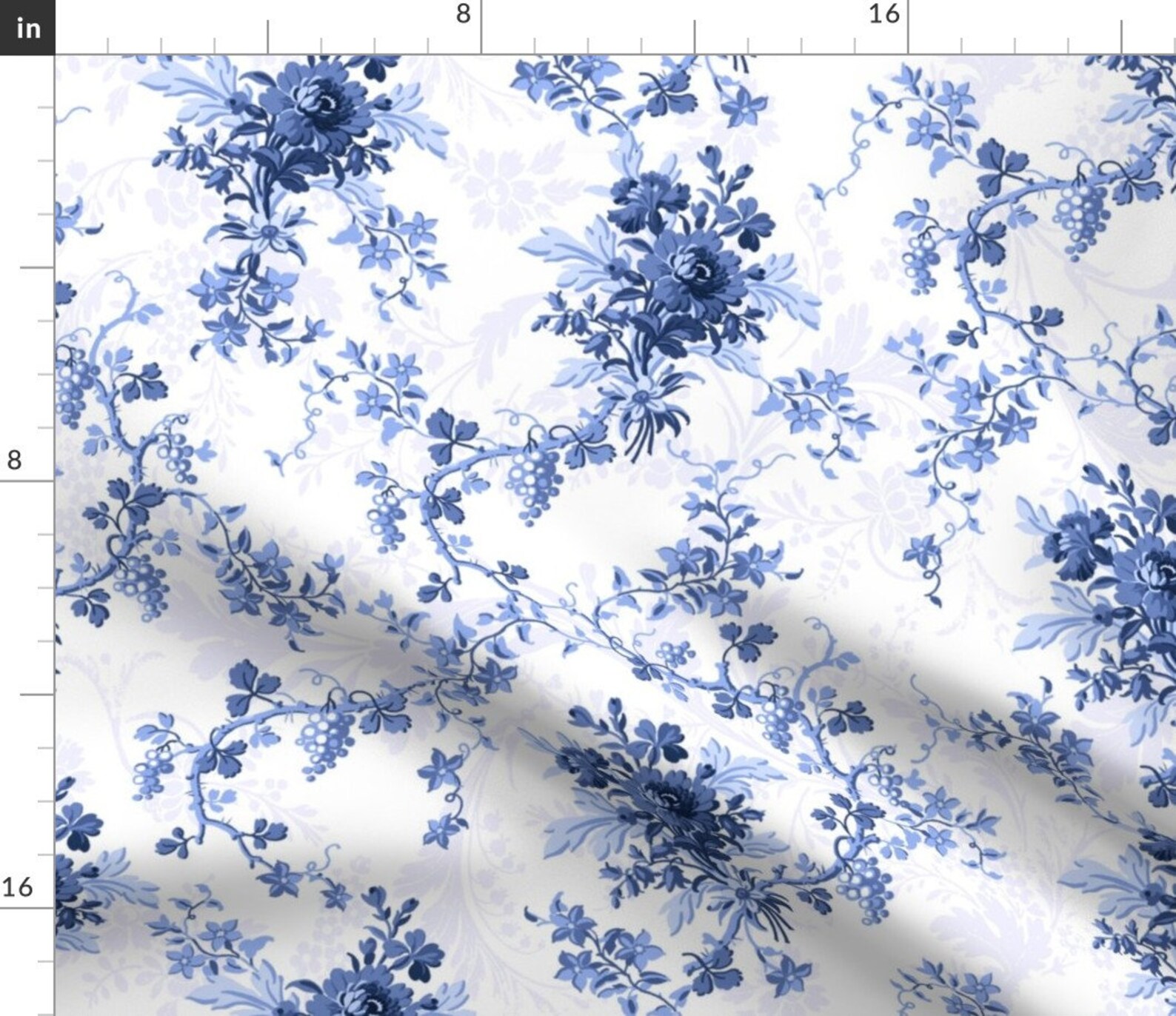 Blue Floral China Pattern Ink Fabric Eloise Ink 1 by - Etsy