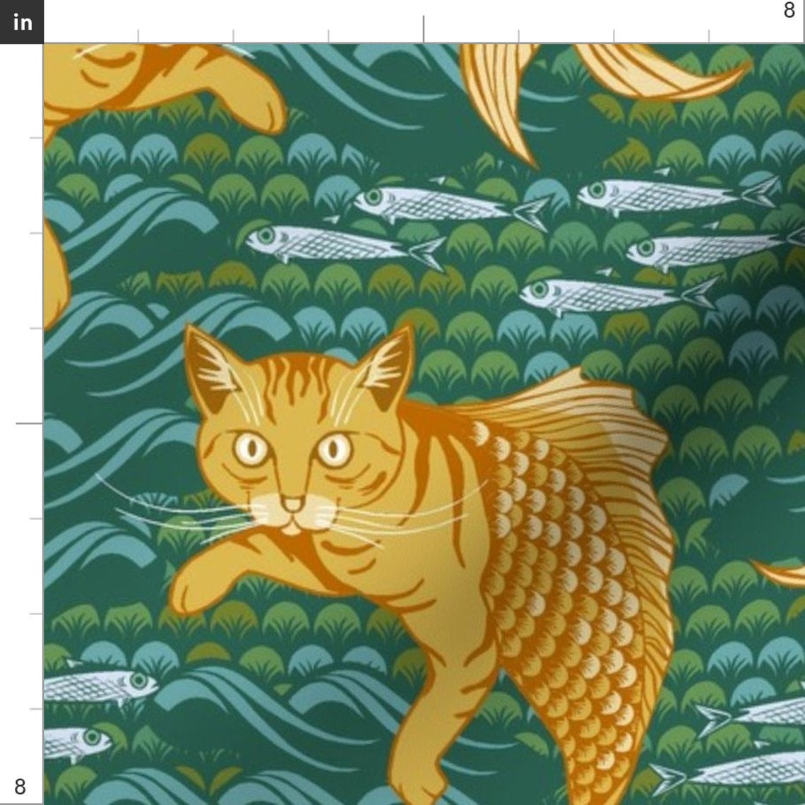 Catfish Fabric Fishy Felines by Cjldesigns Imaginary - Etsy