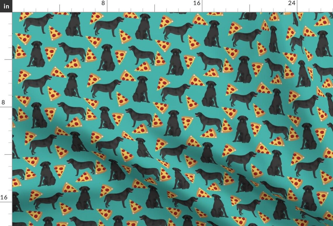 Black Lab & Pizza Fabric- Black Lab Pizza Fabric Turquoise by ...