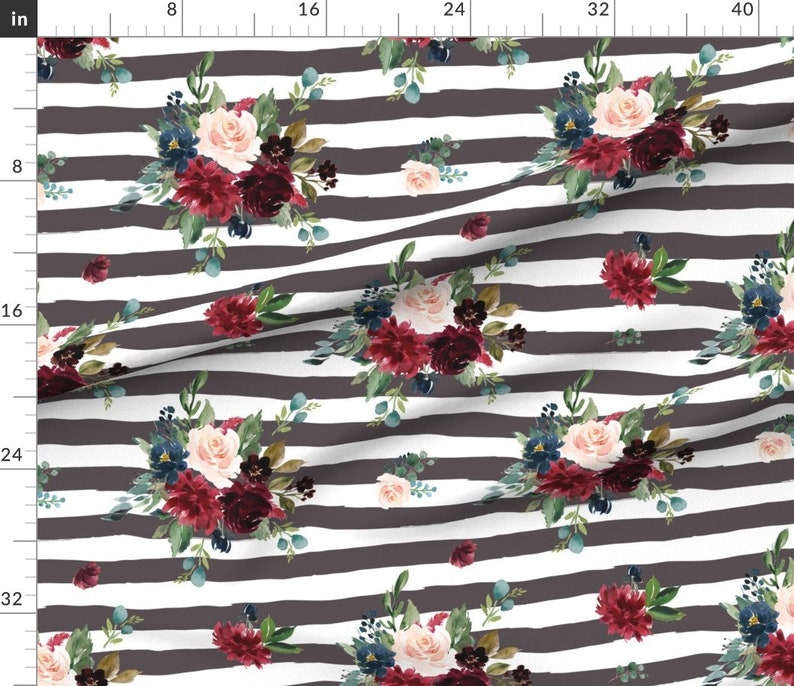 Floral Fabric 21 Rustic Boho Florals Brown Stripes by - Etsy