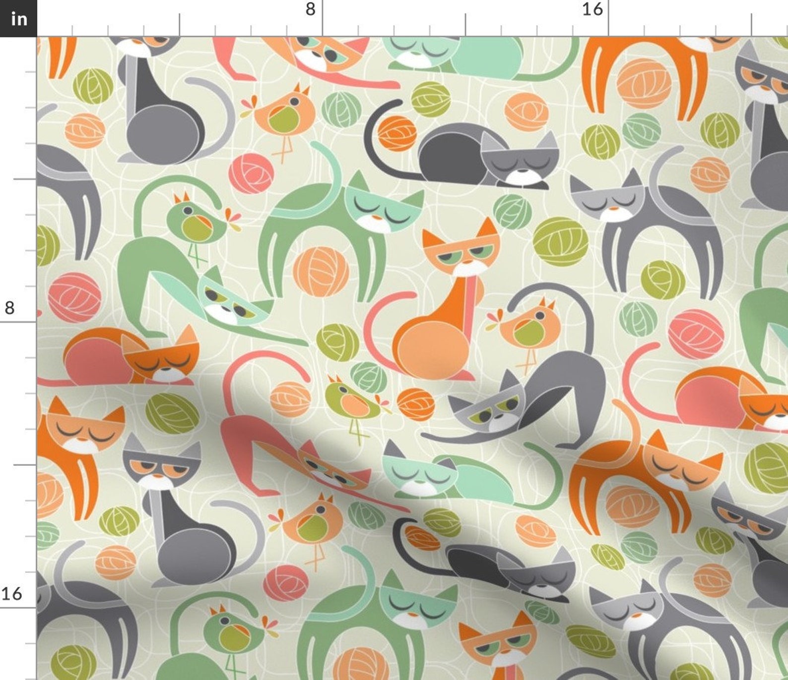 Mod Cats Fabric Moody Cubist Cats by Cjldesigns Cat Modern - Etsy