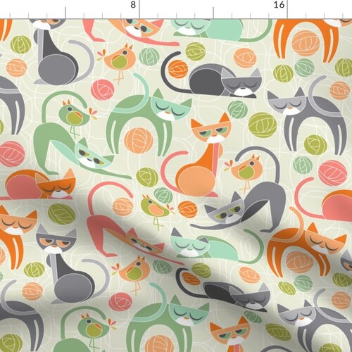 Mod Cats Fabric Moody Cubist Cats by Cjldesigns Cat Modern - Etsy