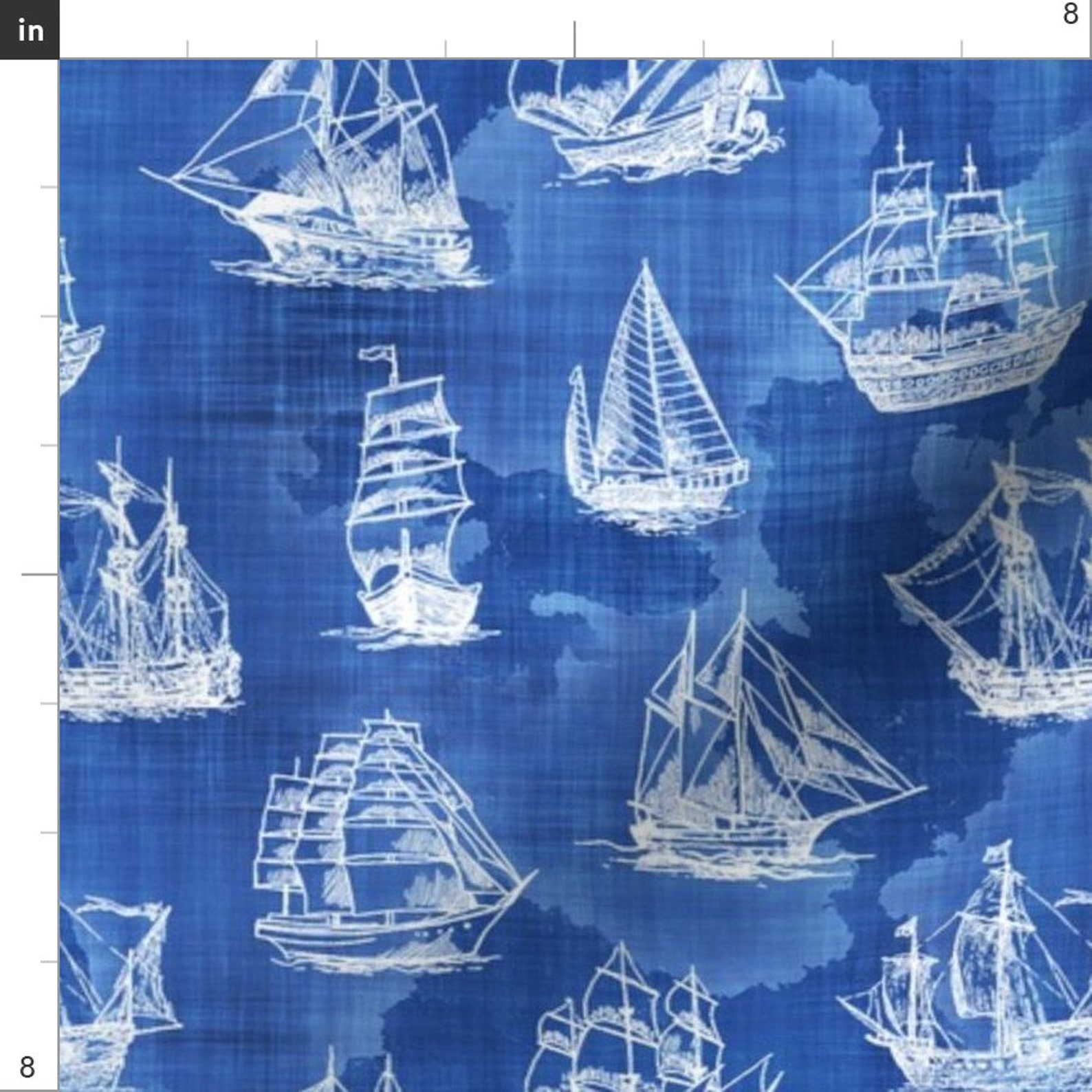 Voyage Blue Ships Fabric Nautical Voyage on Navy // Large by - Etsy