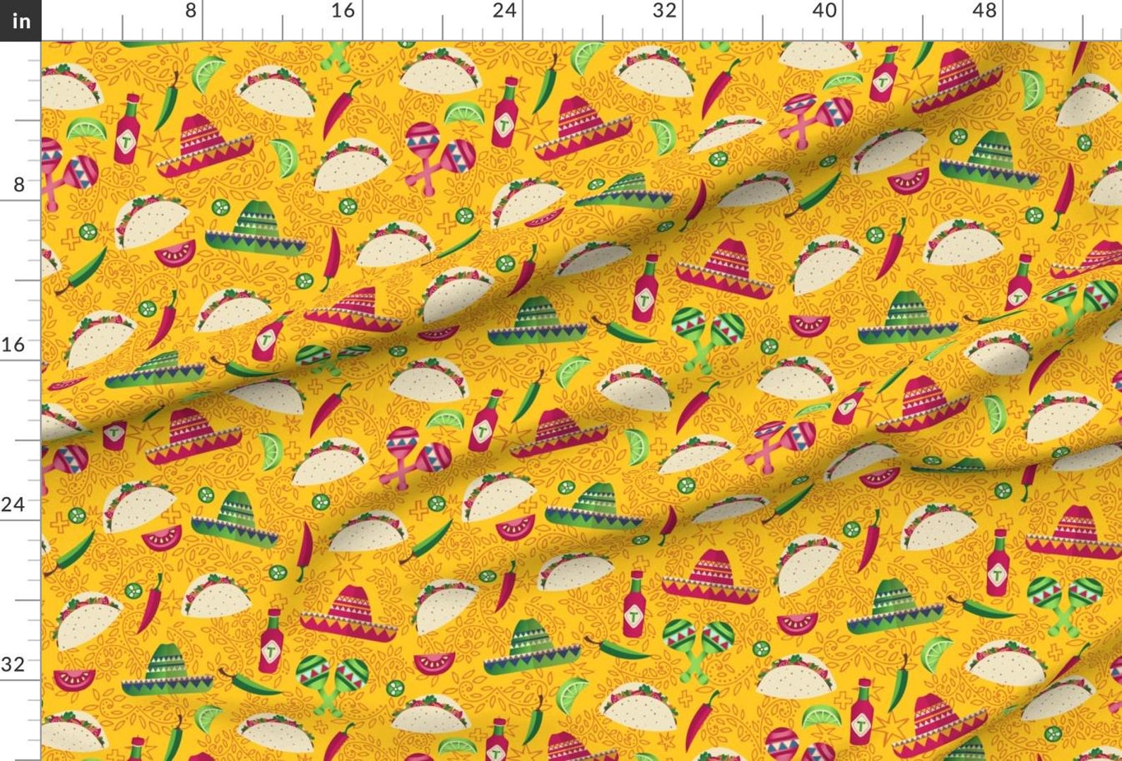 Tacos Fabric - Day of the Taco Yellow by Diseminger - Tacos Red Pepper ...