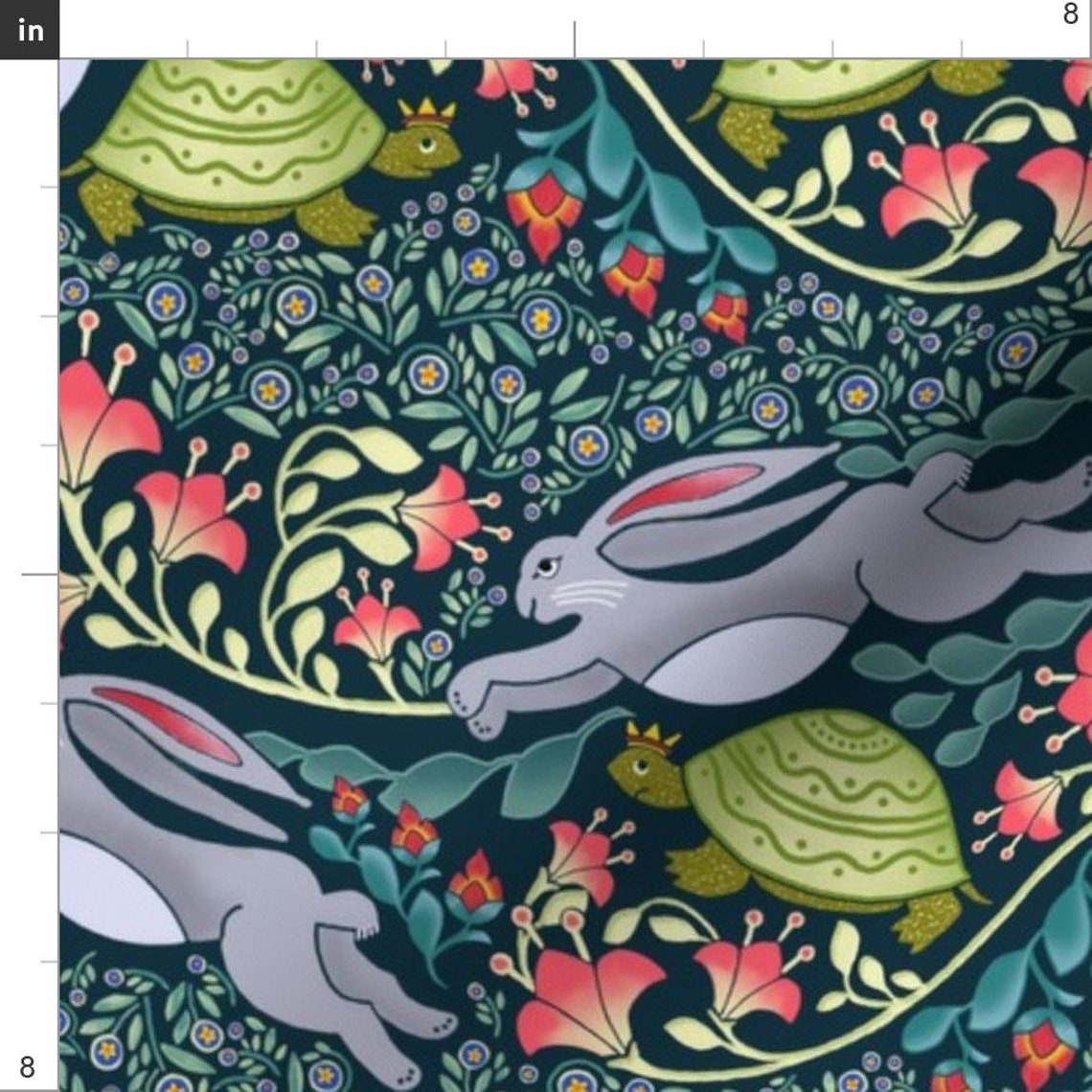 Tortoise and the Hare Fabric Folk Art Fable by J9design - Etsy