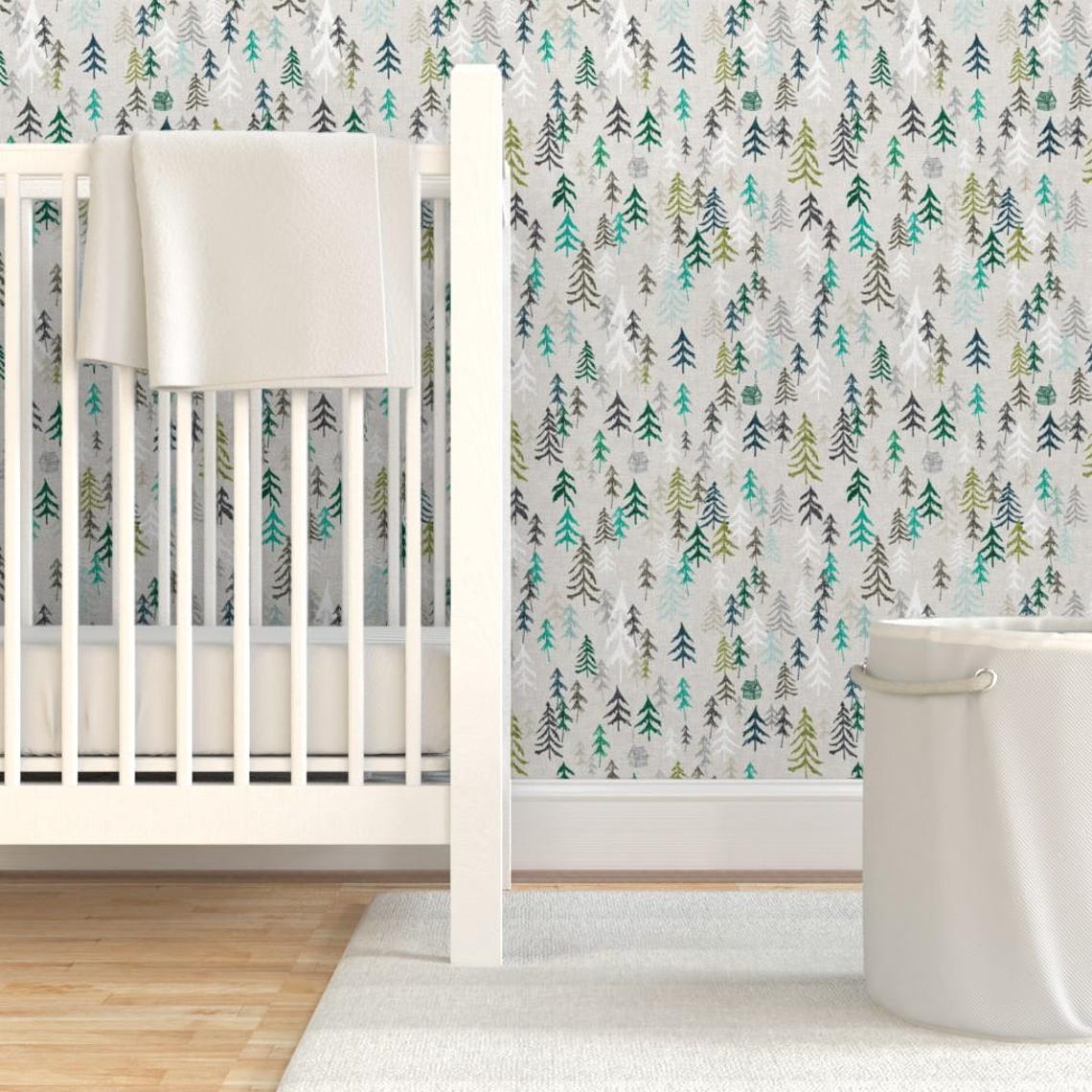 Forest Wallpaper - Solitude (green) by Nouveau Bohemian - Woodland Tree ...