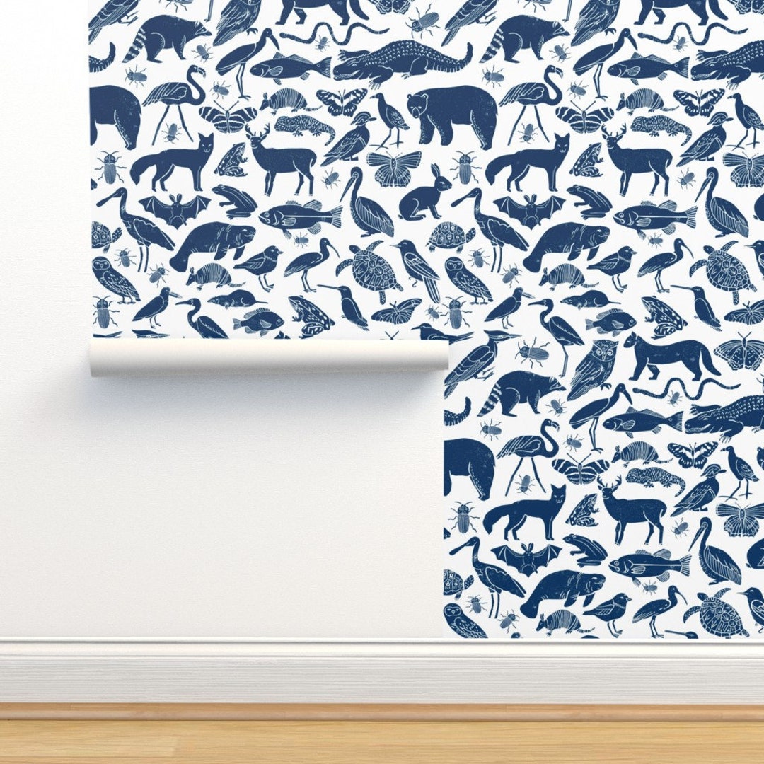 Animal Wallpaper Navy Blue Animals Nursery Baby by Andrea - Etsy