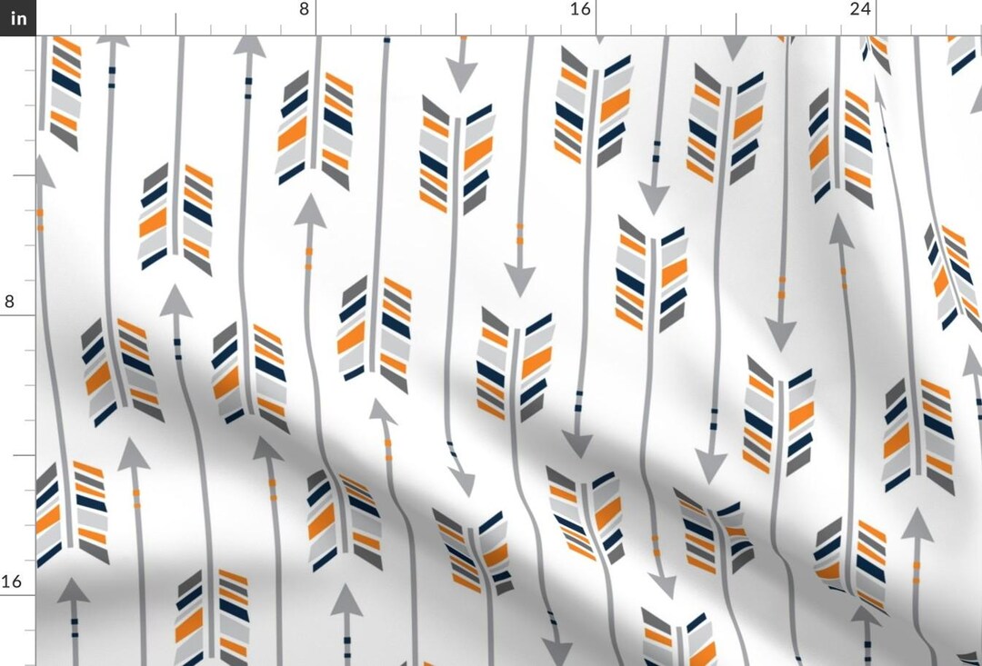 Arrow Fabric - Large Arrows: Navy, Orange & Gray by Nadia Hassan ...