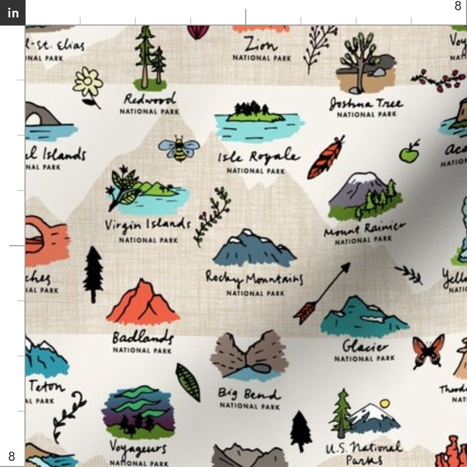 National Park Fabric National Parks Mountain Landscape by | Etsy