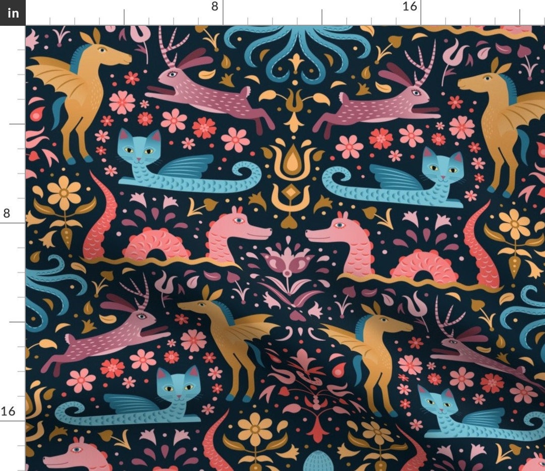 Cryptids Fabric Cryptid Creatures by Portiamonberg Kraken Jackalope ...