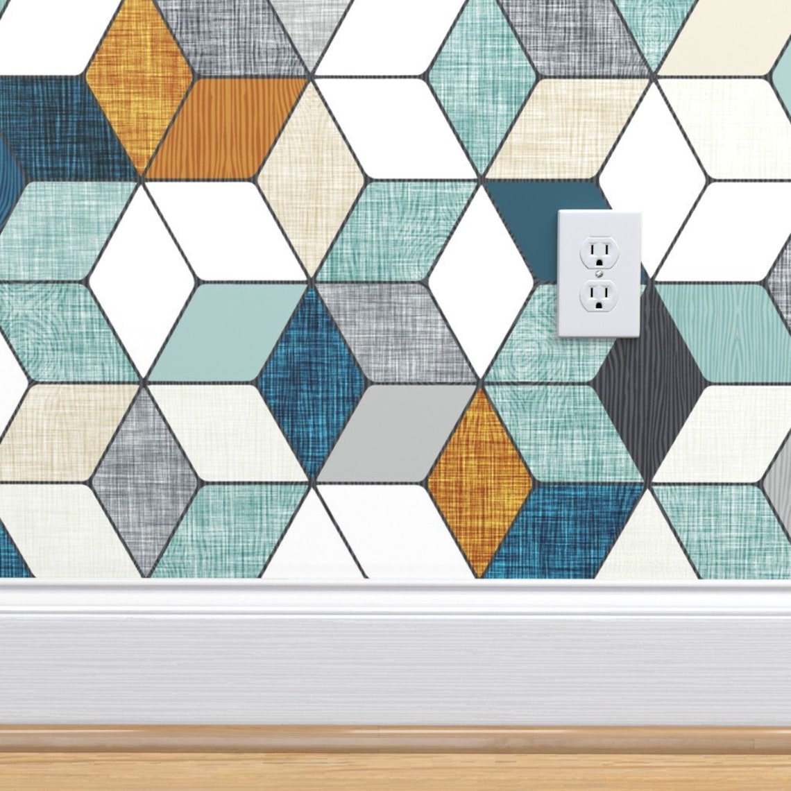Modern Geometric Hexagon Wallpaper Hexo by Nouveau Bohemian - Etsy