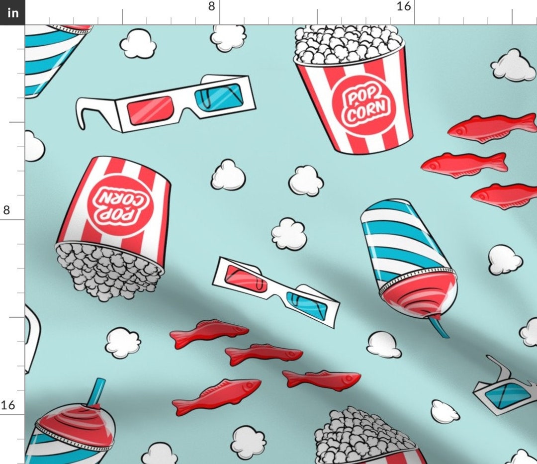 Movie Fabric Movie Time Large Scale on Light Blue by Littlearrowdesign ...