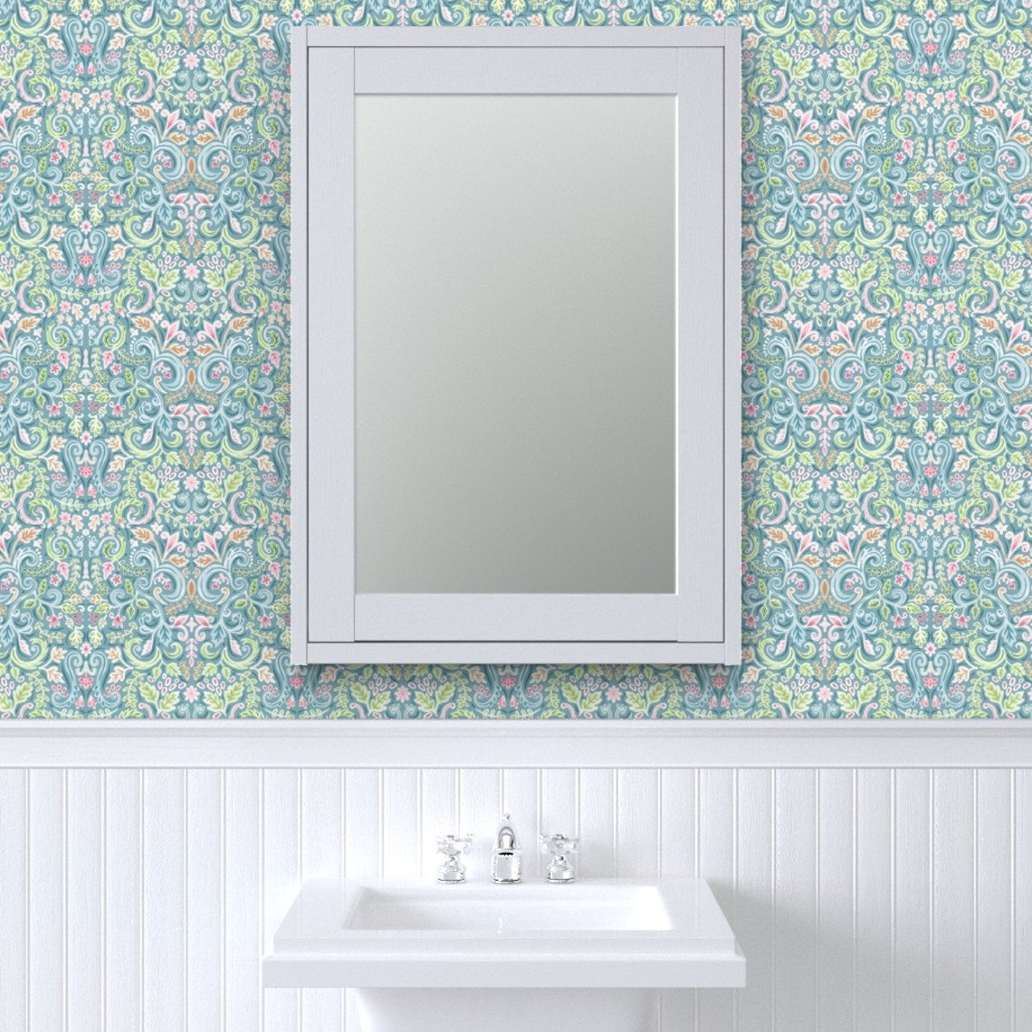 Pretty Blue Rococo Wallpaper Softly Goes Rococo by | Etsy